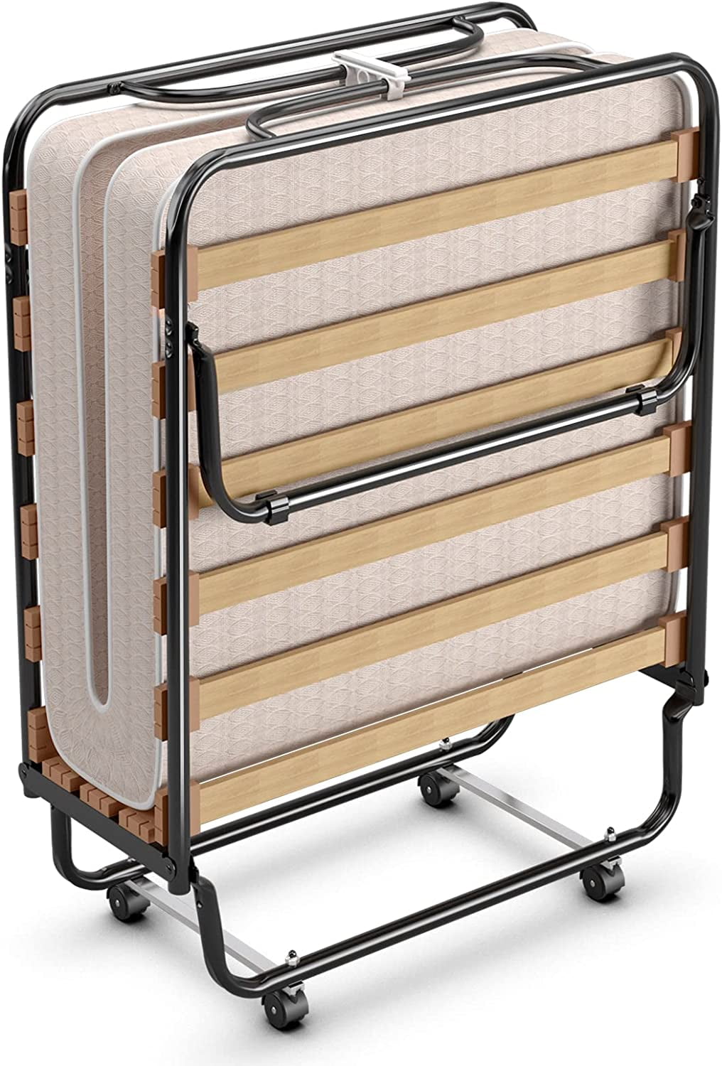 RELAX4LIFE Folding Bed with Mattress, Rollaway Guest Bed w/Metal Frame ...
