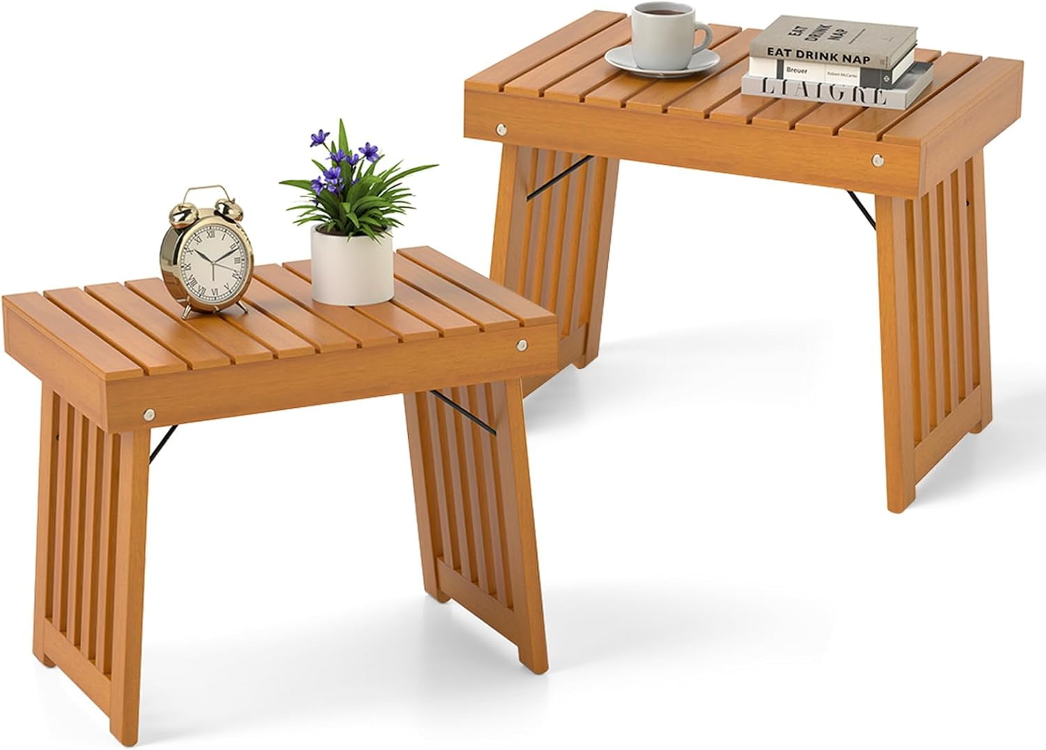 RELAX4LIFE Folding Outdoor Side Table - Acacia Wood Portable Patio End ...