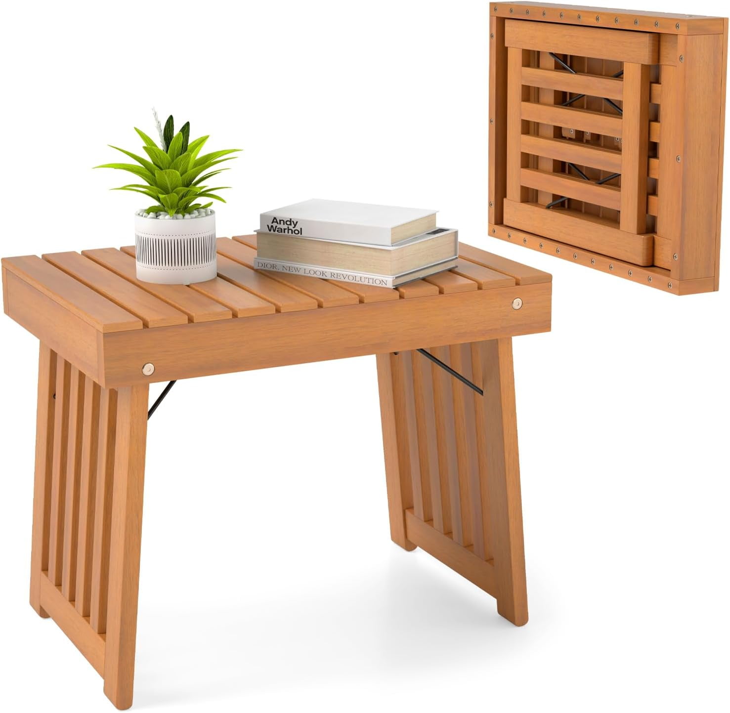 RELAX4LIFE Folding Outdoor Side Table - Acacia Wood Portable Patio End ...
