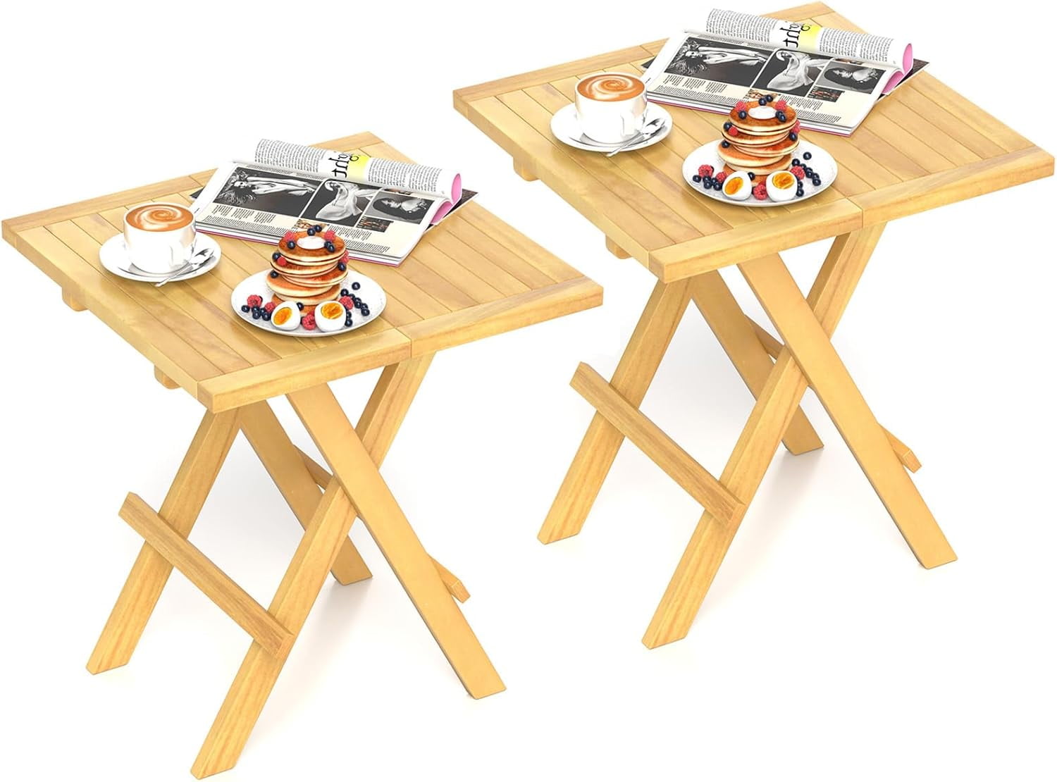 RELAX4LIFE Folding Outdoor Side Table - Teak Wood End Table, 18 ...