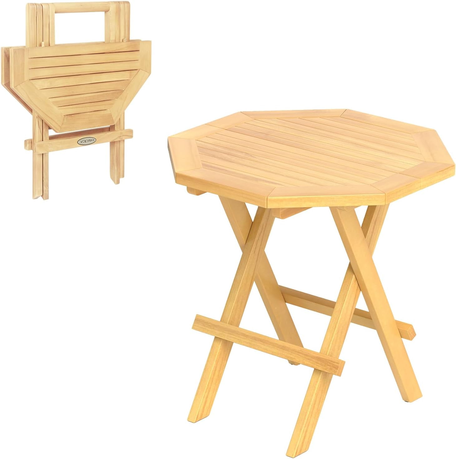 RELAX4LIFE Folding Outdoor Side Table - Teak Wood End Table, Octagonal ...
