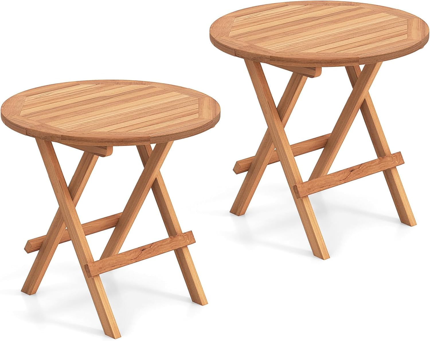 RELAX4LIFE Folding Outdoor Side Table - Teak Wood End Table, Round ...