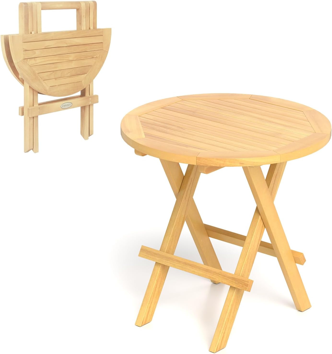 RELAX4LIFE Folding Outdoor Side Table - Teak Wood End Table, Round ...