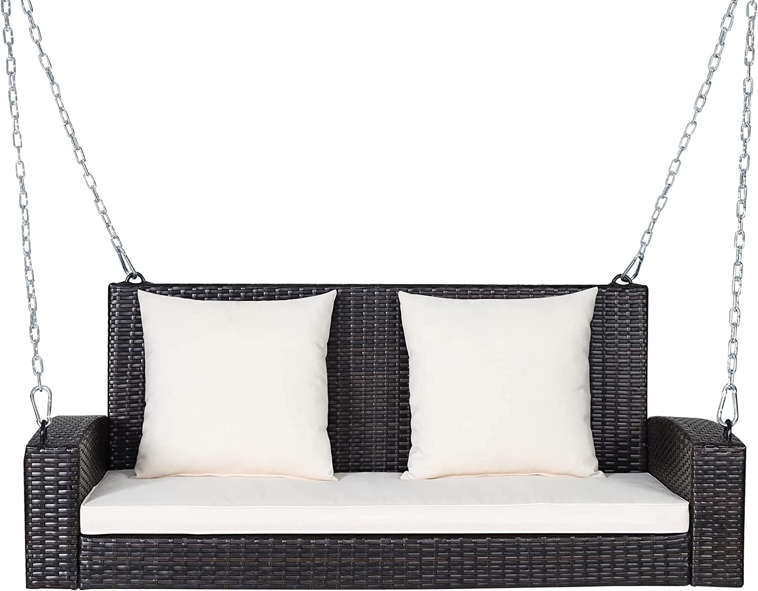 RELAX4LIFE Porch Swing 2-Seat Patio Rattan, Wicker Porch Swings Outdoor ...