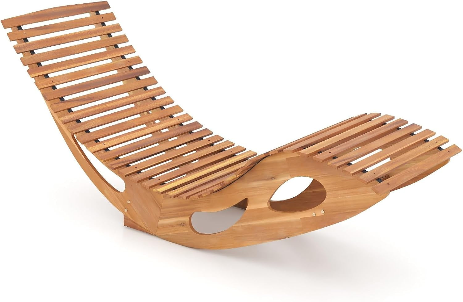RELAX4LIFE Rocking Chaise Lounge Chair - Acacia Wood Sun Lounger w ...