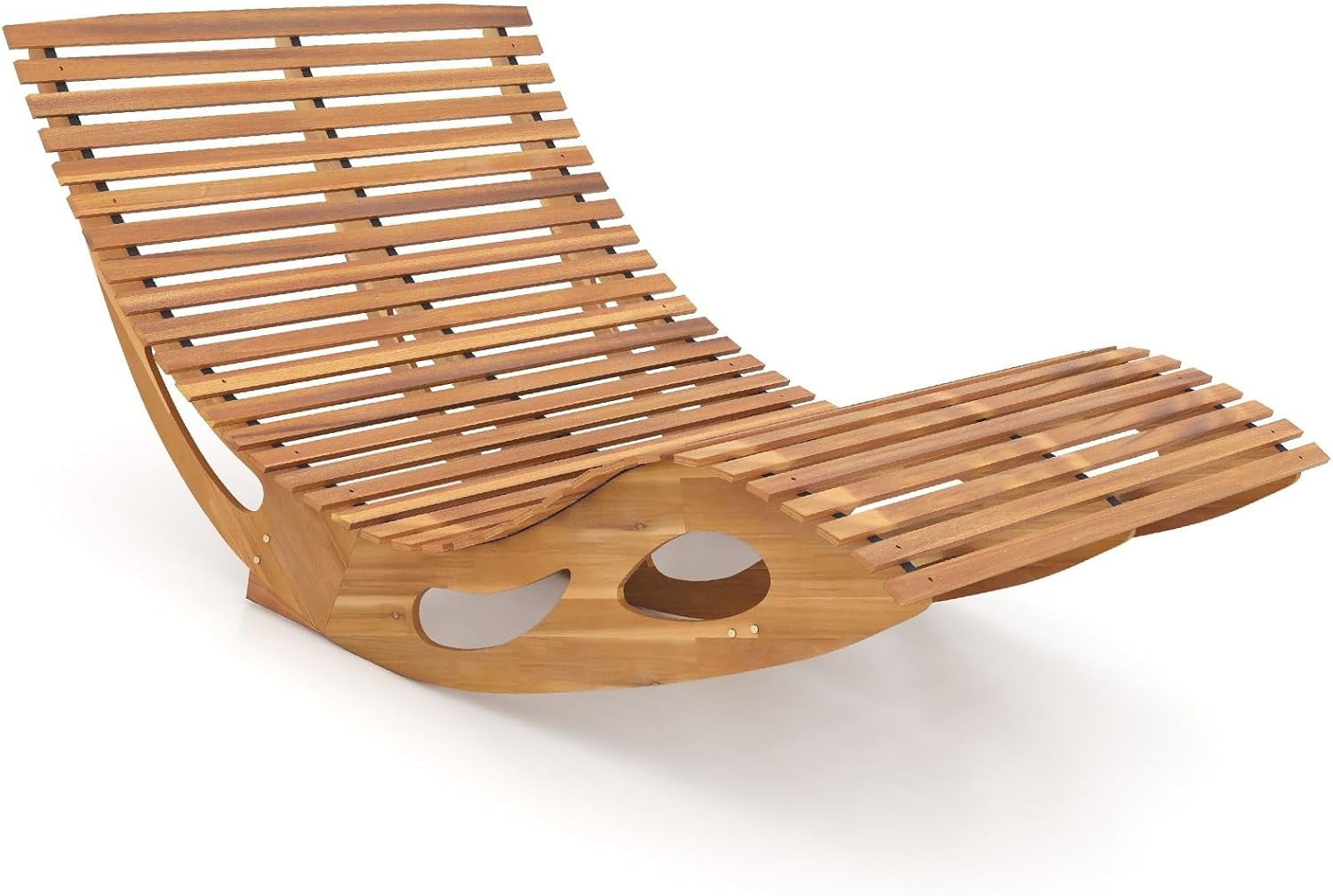 RELAX4LIFE Rocking Double Chaise Lounge, Acacia Wood Sun Bed Lounger w ...
