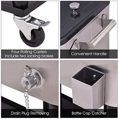 RELAX4LIFE Rolling Cooler 80 Quart Stainless Steel W/Shelf for Party ...