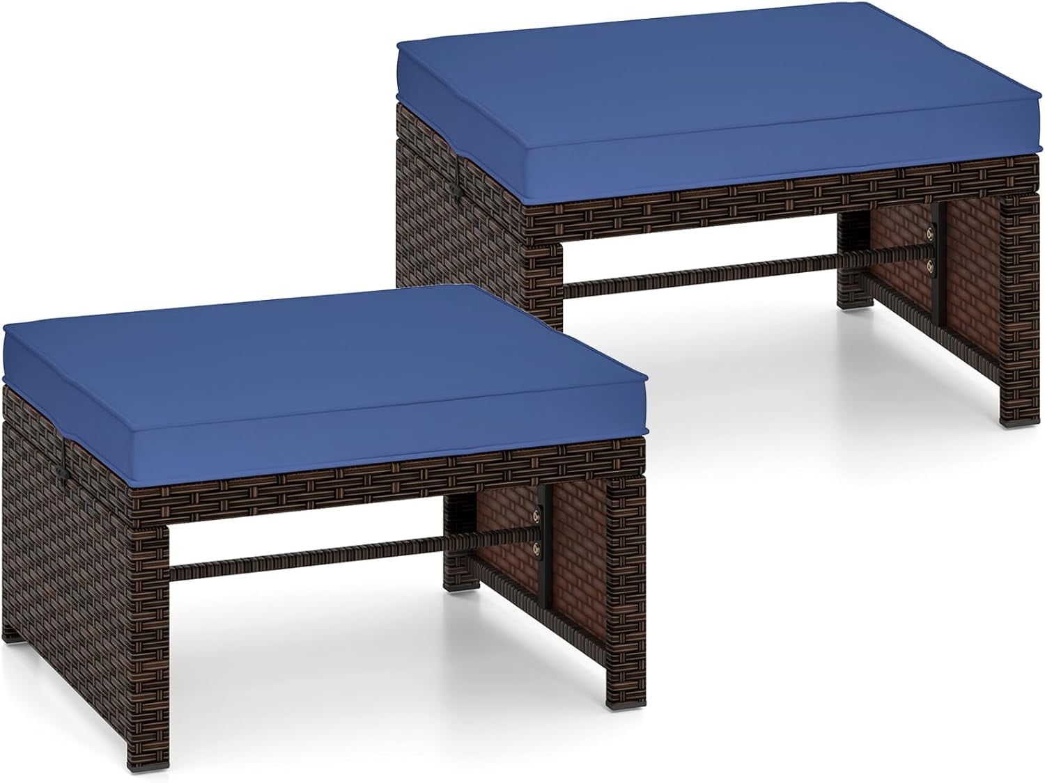 RELAX4LIFE Wicker Outdoor Ottoman Set of 2 - Rattan Footstools Foot ...