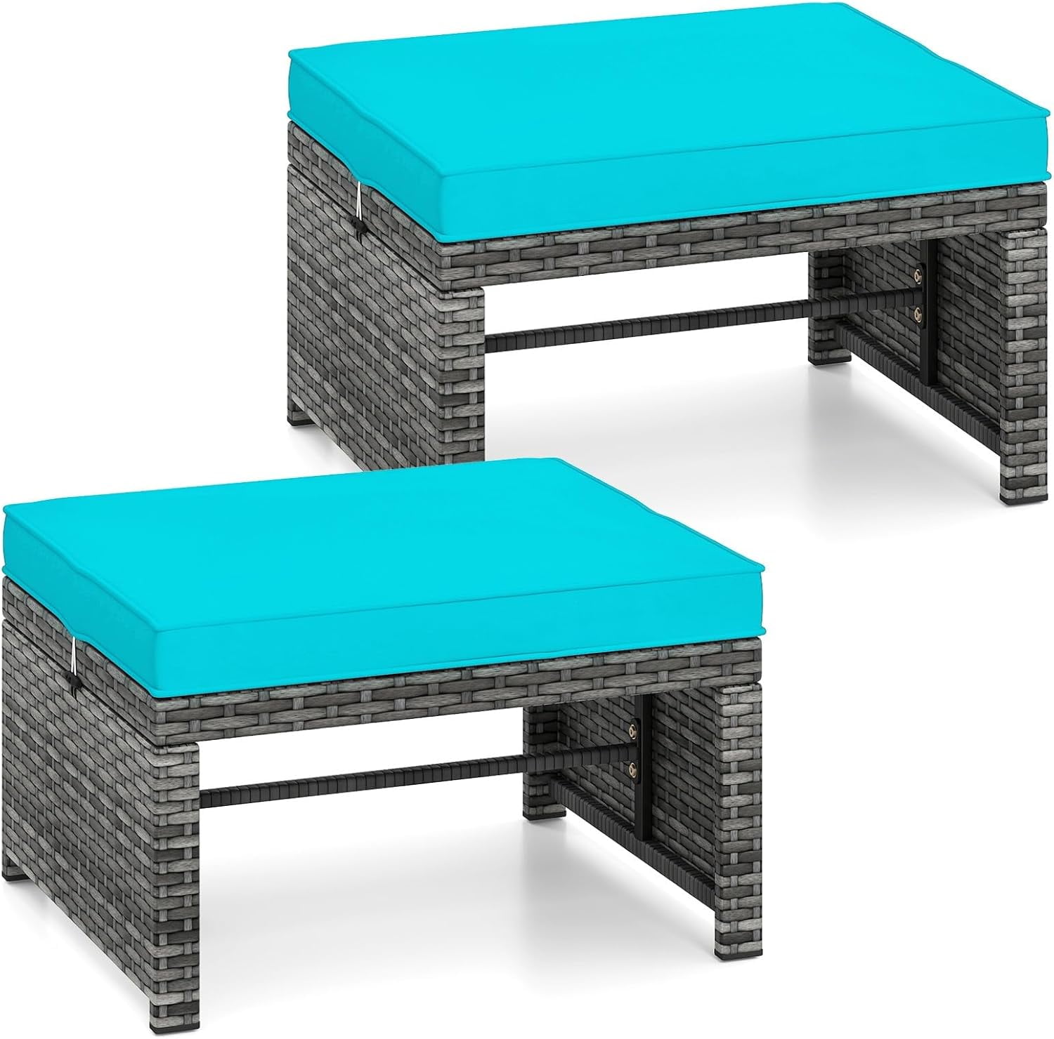 RELAX4LIFE Wicker Outdoor Ottoman Set of 2 - Rattan Footstools Foot ...