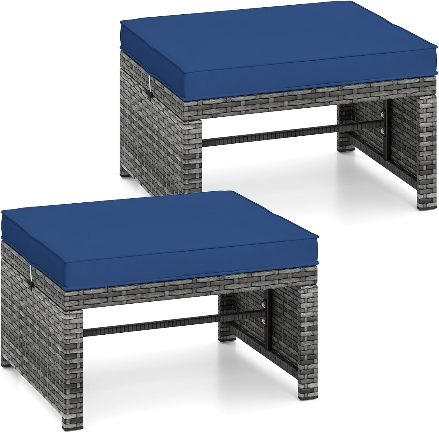 RELAX4LIFE Wicker Outdoor Ottoman Set of 2 - Rattan Footstools Foot ...