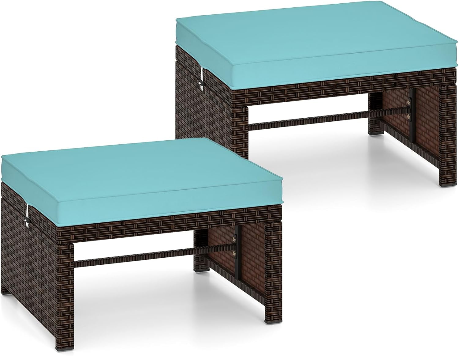 RELAX4LIFE Wicker Outdoor Ottoman Set - Rattan Footstools Foot Rest w ...