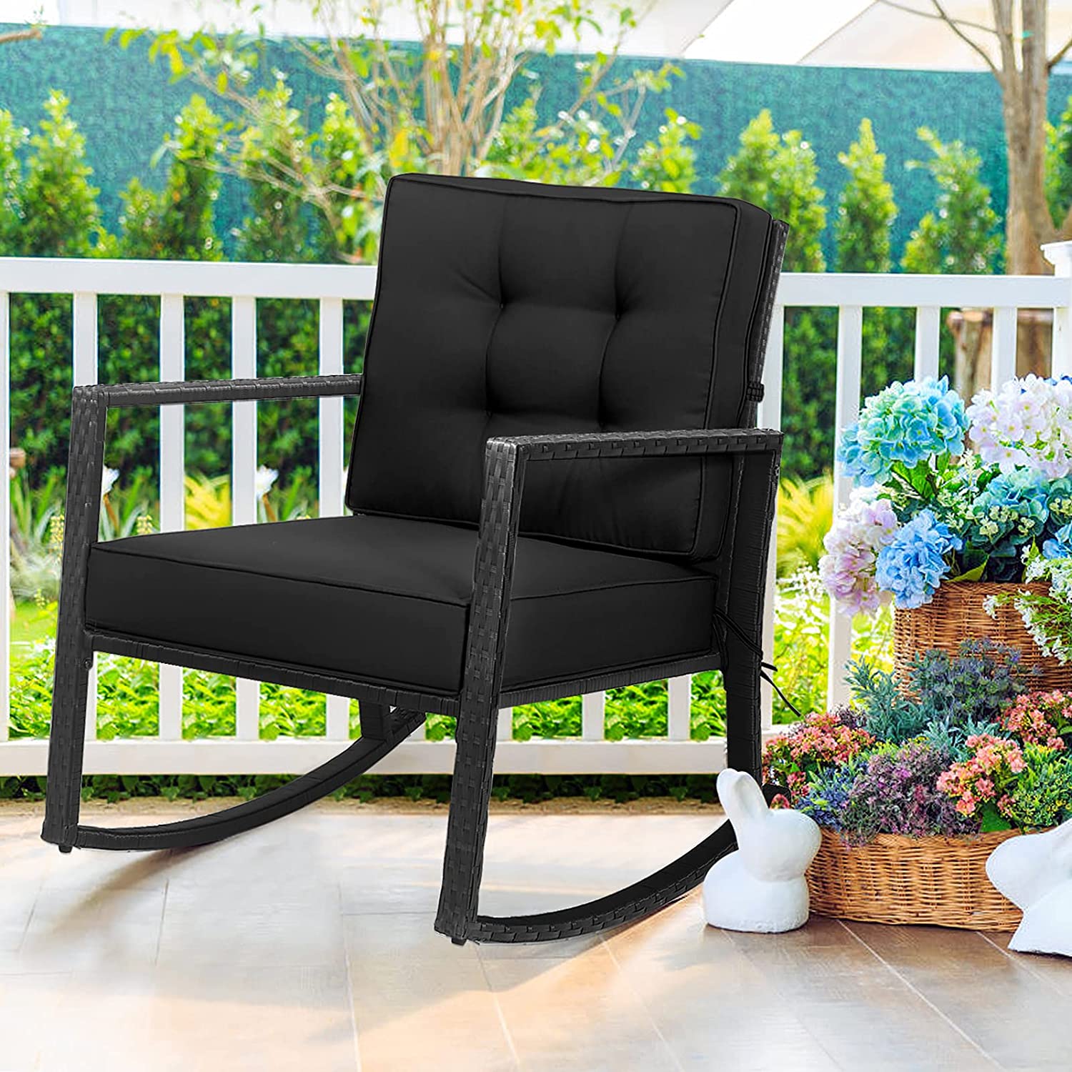 RELAX4LIFE Wicker Outdoor Rocking Chair - All Weather Rattan Rocker ...