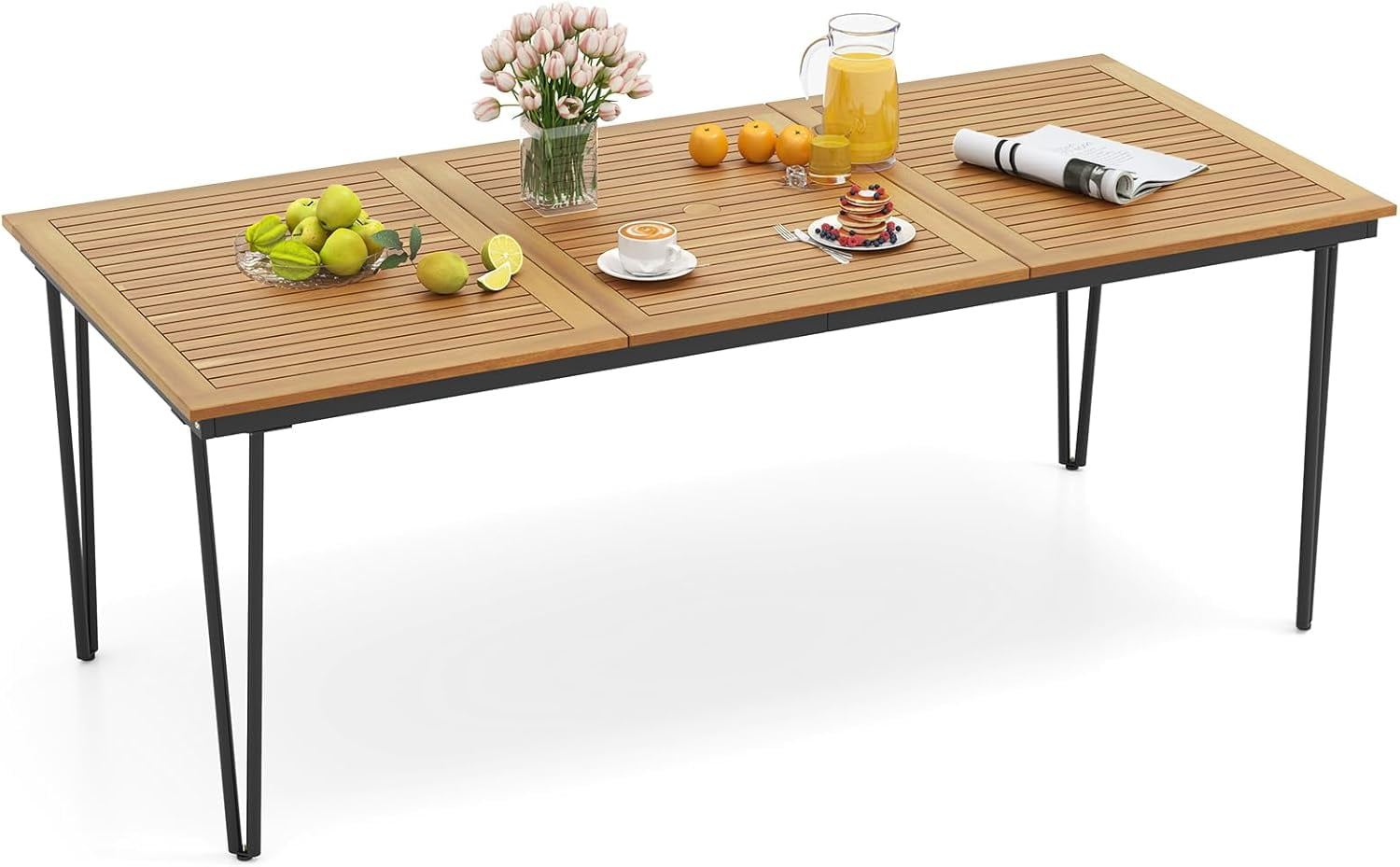 RELAX4LIFE Wooden Outdoor Dining Table for 8-79" Rectangular Table w ...