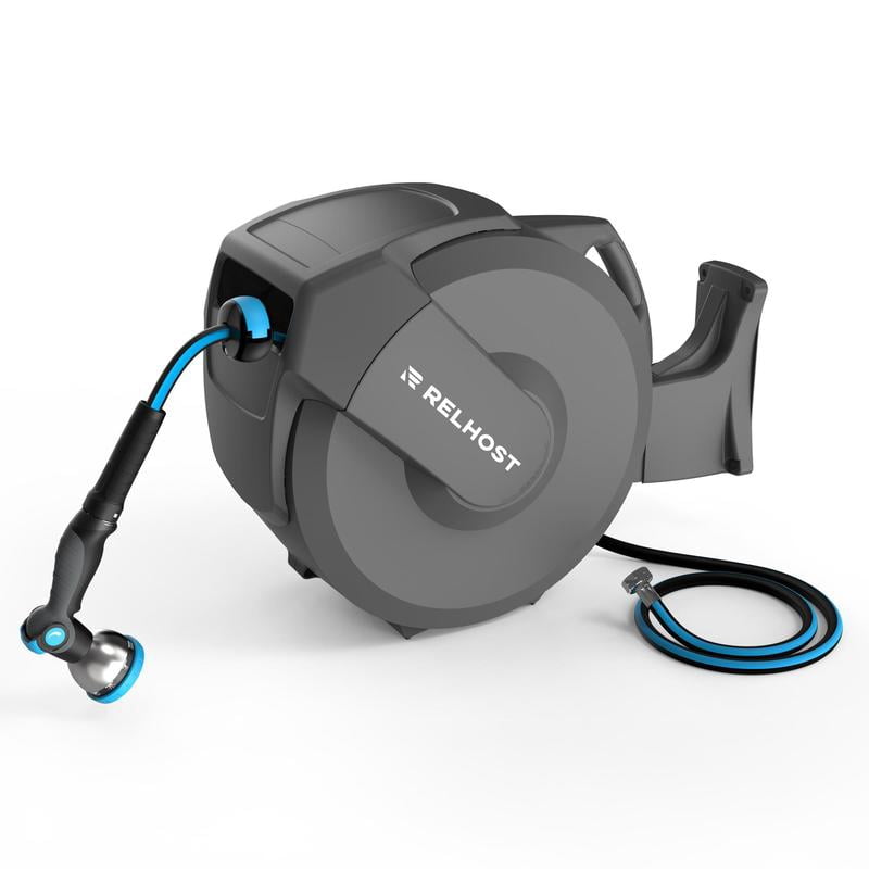 RELHOST Retractable Garden Hose Reel 100 ft, 5/8 in, Heavy Duty Hose ...