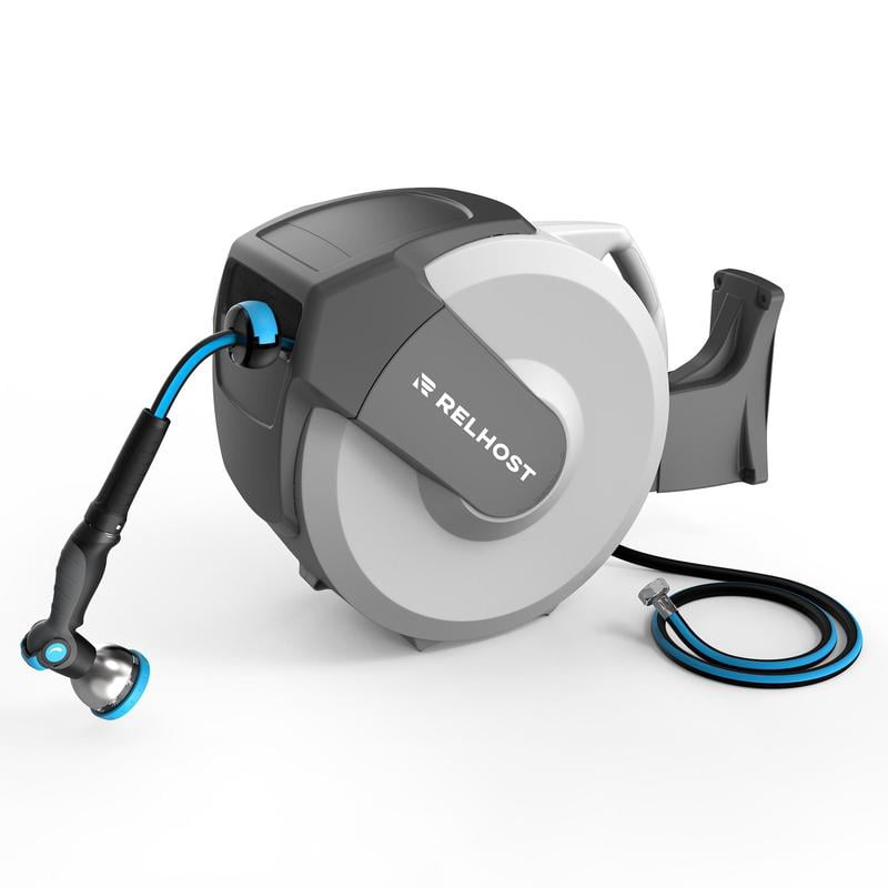RELHOST Retractable Garden Hose Reel 100 ft, 5/8 in, Heavy Duty Hose ...