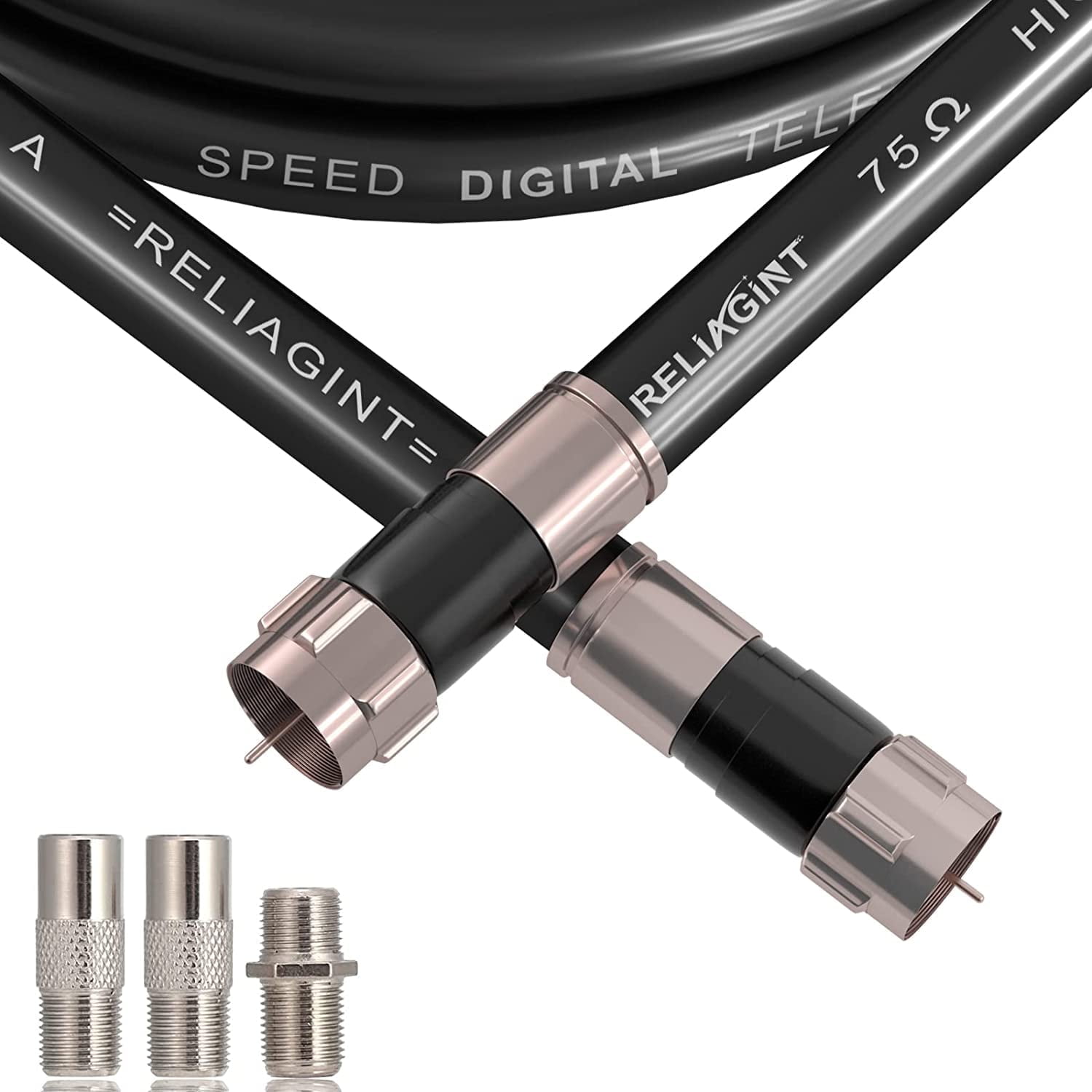 RELIAGINT 10ft Black RG6 Coaxial Cable with F Connector, Double Female ...