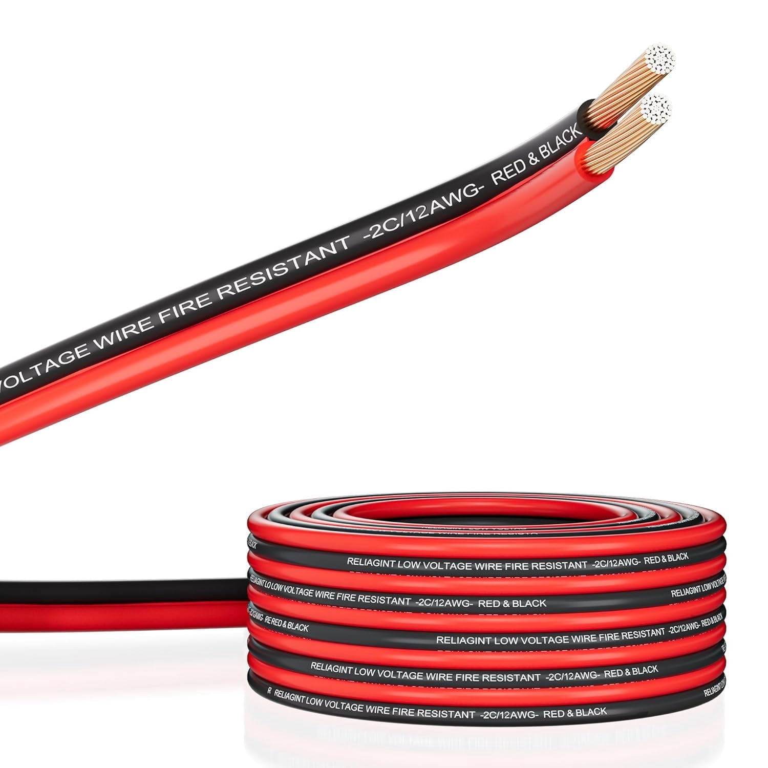 RELIAGINT 12 AWG Low Voltage Wire 30 ft, CCA Red/Black Flexible Cable ...
