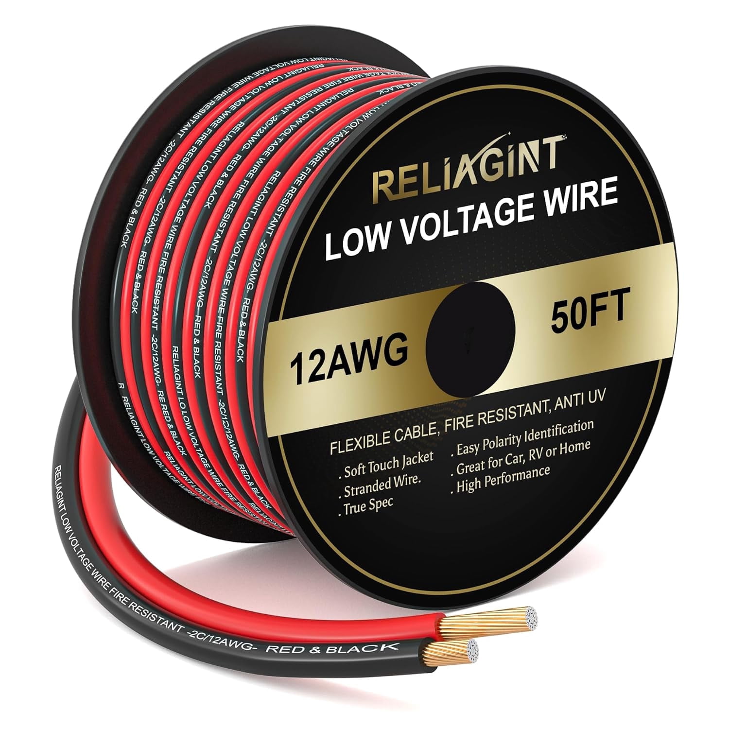 RELIAGINT 12 Guage 50FT CCA Electric Wire for Low Voltage Applications ...