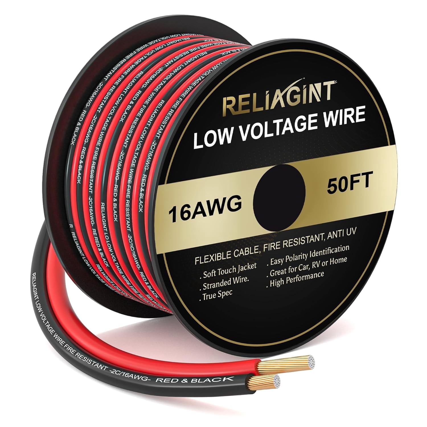 RELIAGINT 16 AWG Low Voltage Wire 50 ft, CCA Red/Black Flexible Cable ...