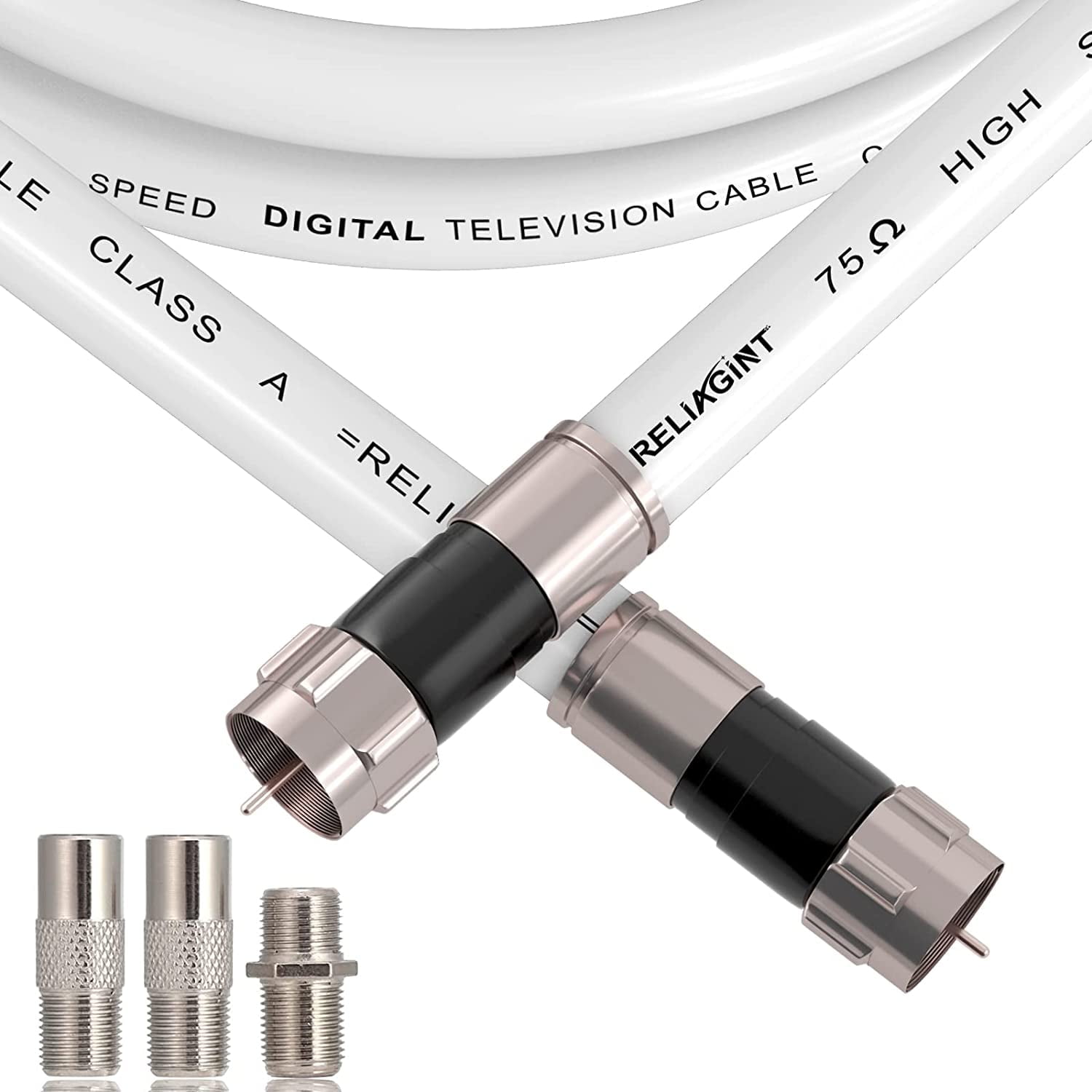 RELIAGINT 50ft White RG6 Coaxial Cable with F Connector, F81 Female ...