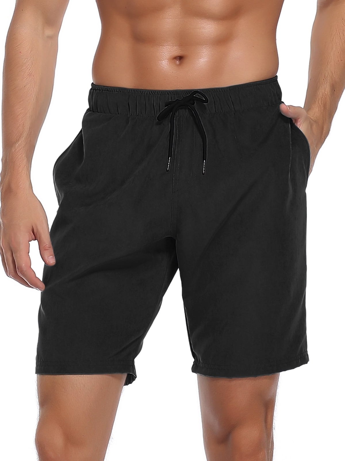 RELLECIGA Men's Black Swim Trunks Quick Dry Board Shorts with Pockets ...