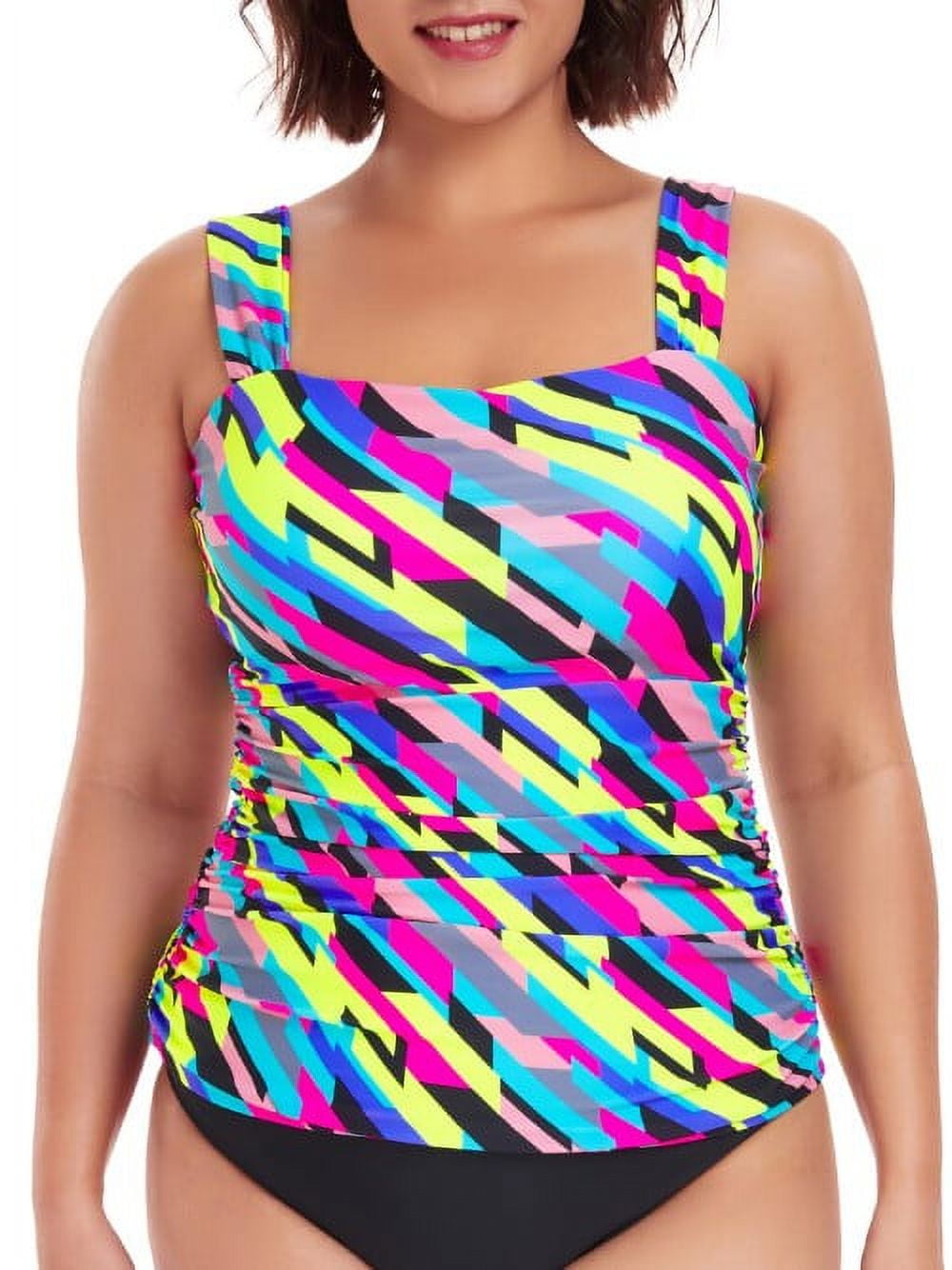 RELLECIGA Women's Bandeau Ruched Tankini Top Swimsuits Modest Bathing ...