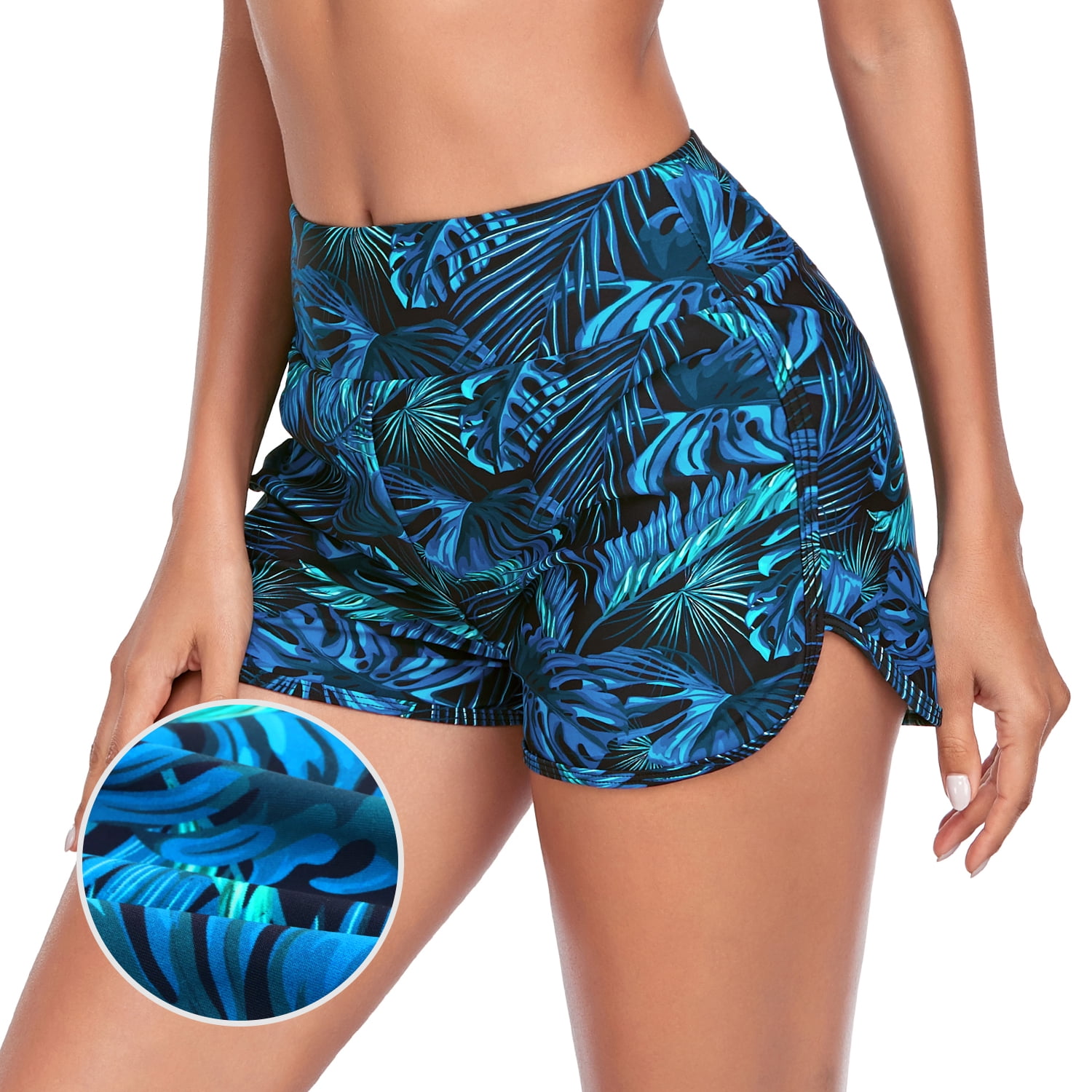 Relleciga Women's High Waisted Swim Shorts, Tummy Control, Built-in ...
