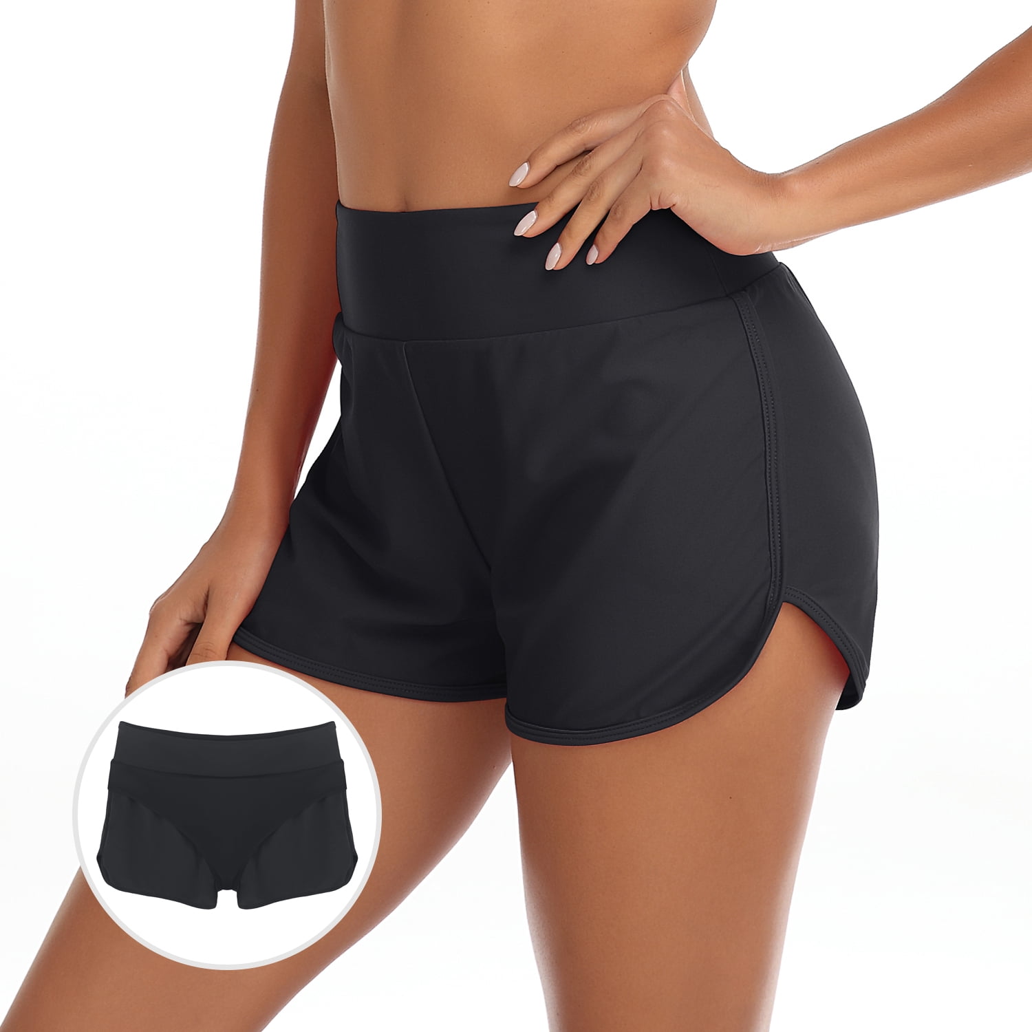 Relleciga Women's High Waisted Swim Shorts, Tummy Control, Black Bikini ...