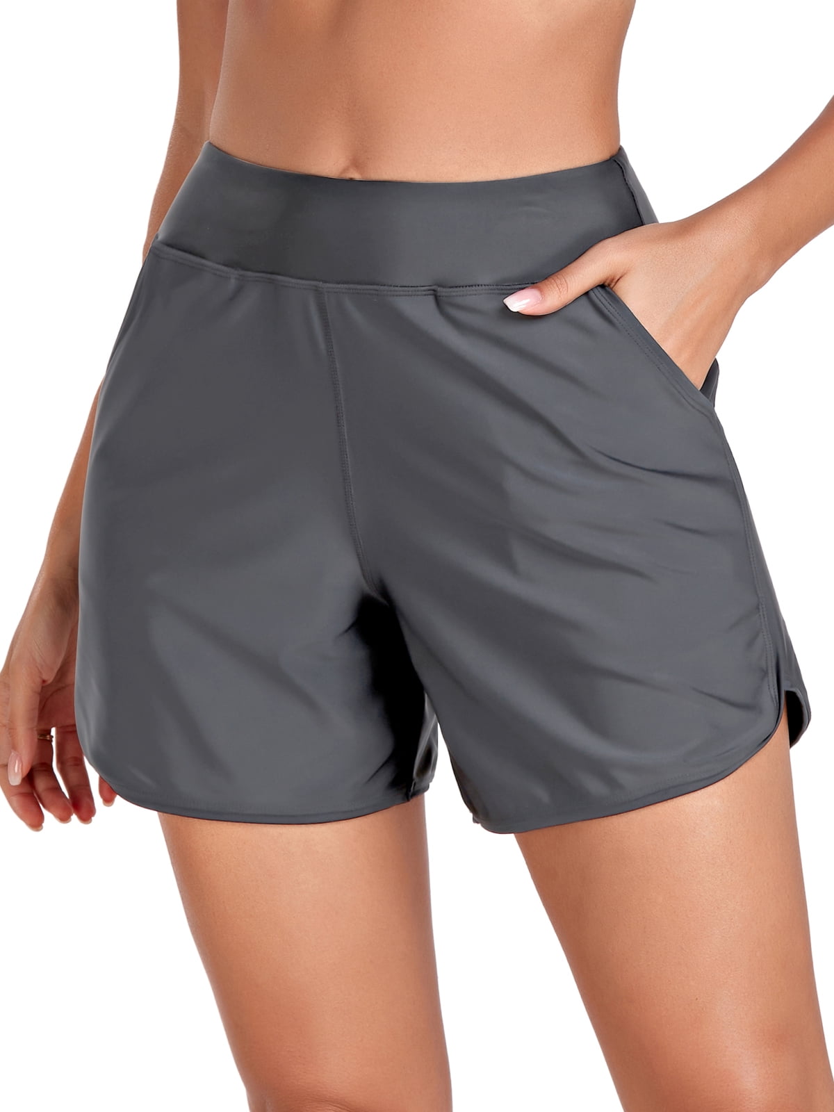 RELLECIGA Women's High Waisted Swim Shorts with Pockets UV Sun ...