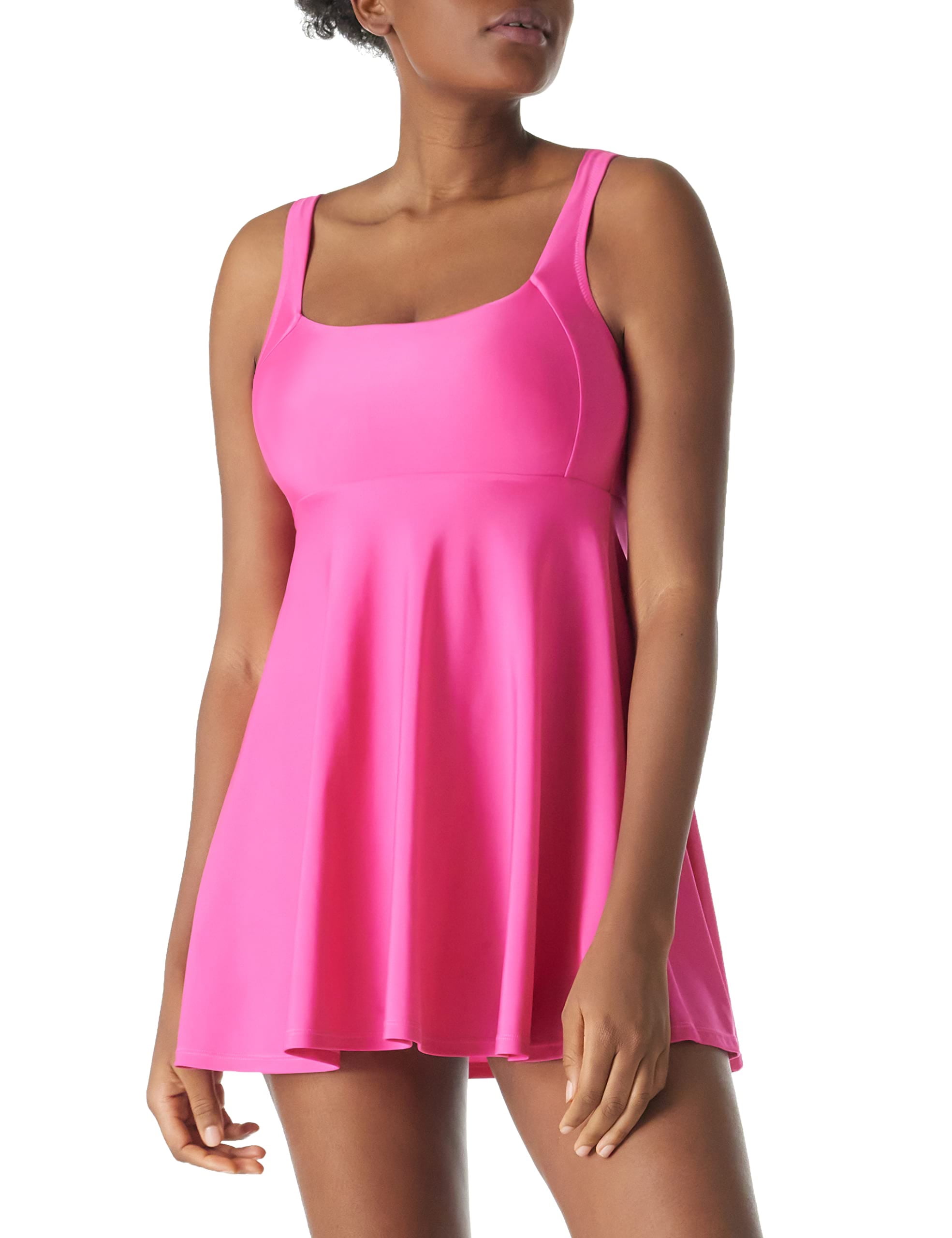 RELLECIGA Women's Neon Rose Square Neckline One Piece Skirt Swimsuit ...