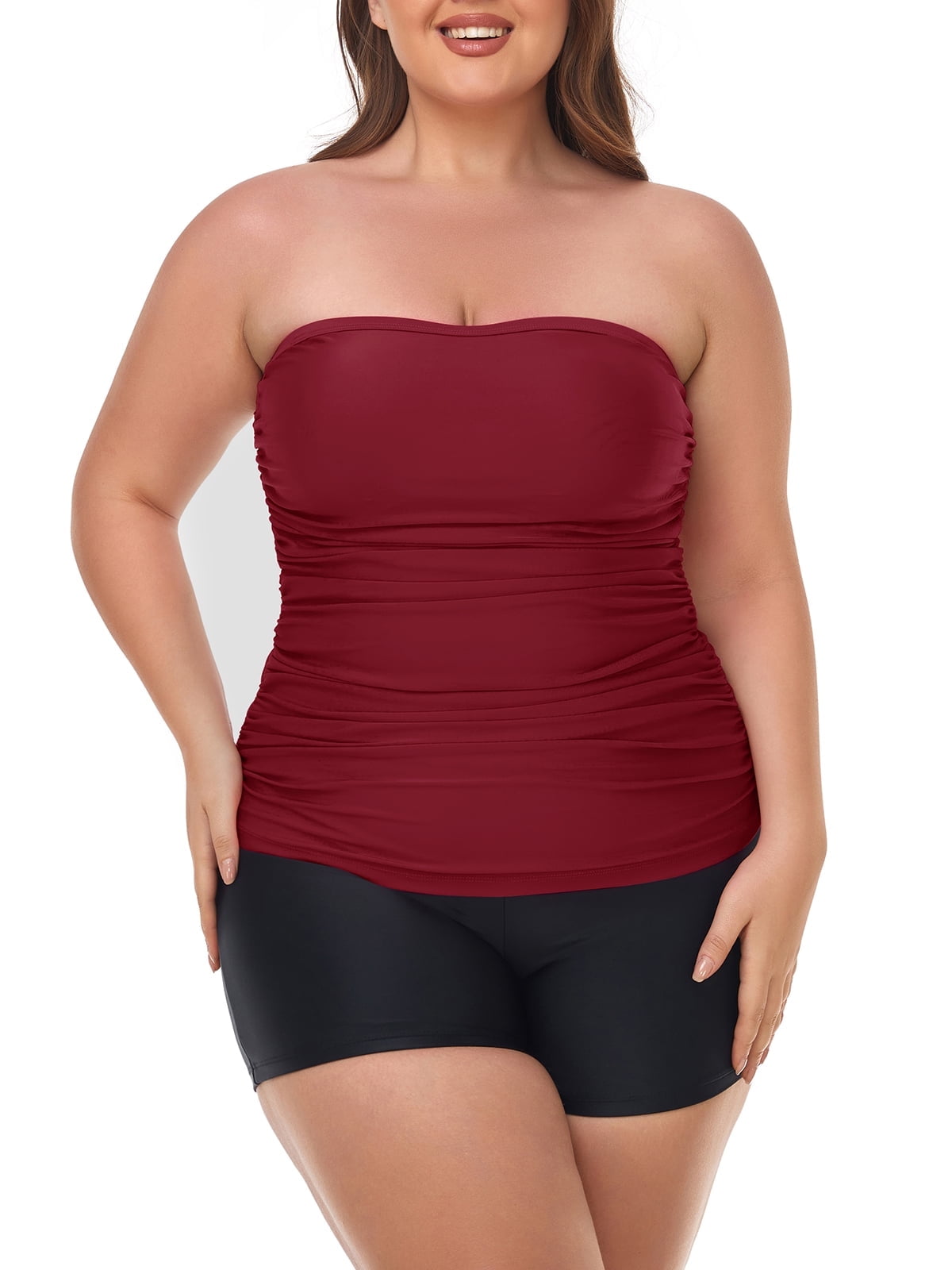 RELLECIGA Women's Plus Size 2-Piece Swimsuit Set Tankini Sets Strapless ...