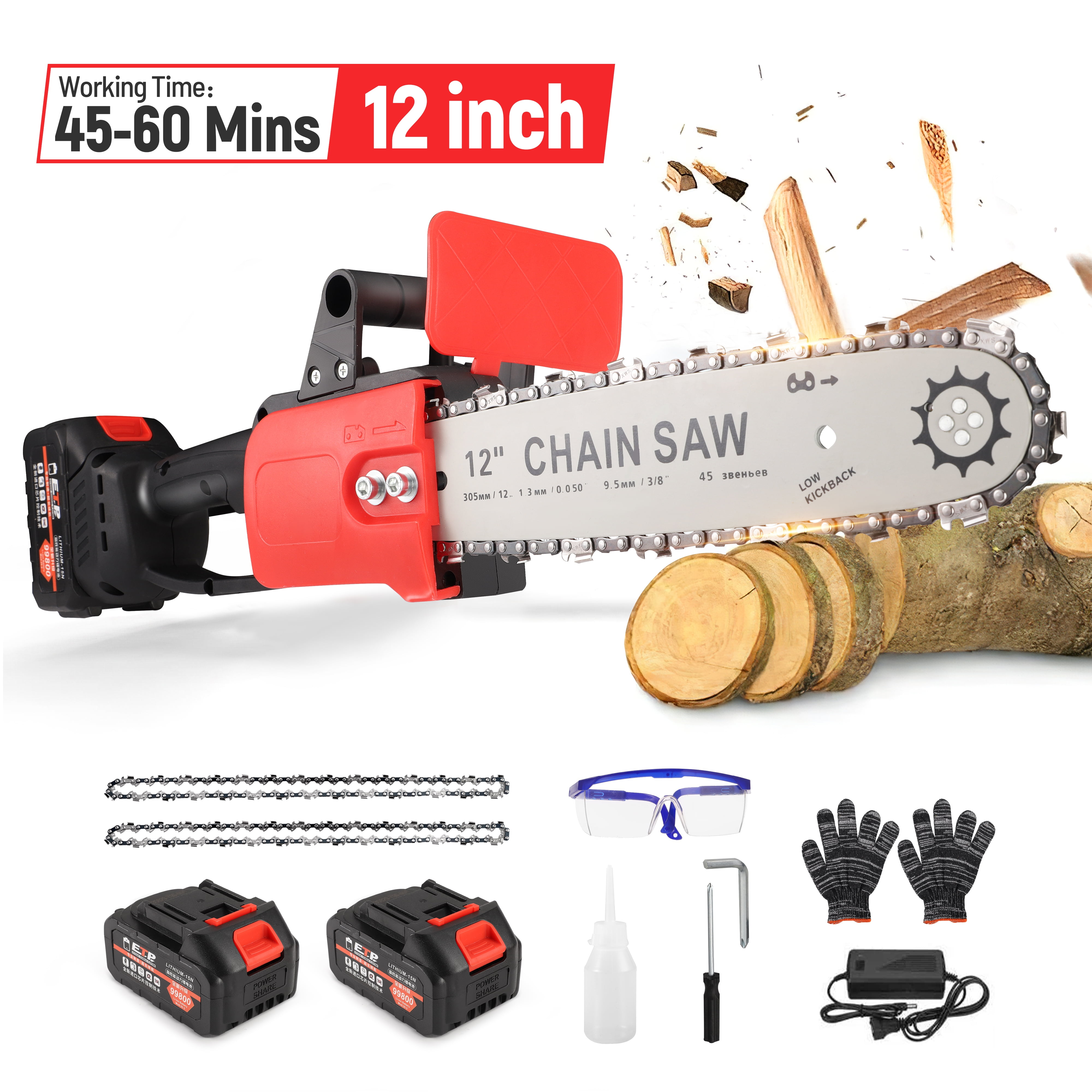 RELOIVE 12 inch Cordless Electric Chainsaw, 950W Brushless Motor Chain ...