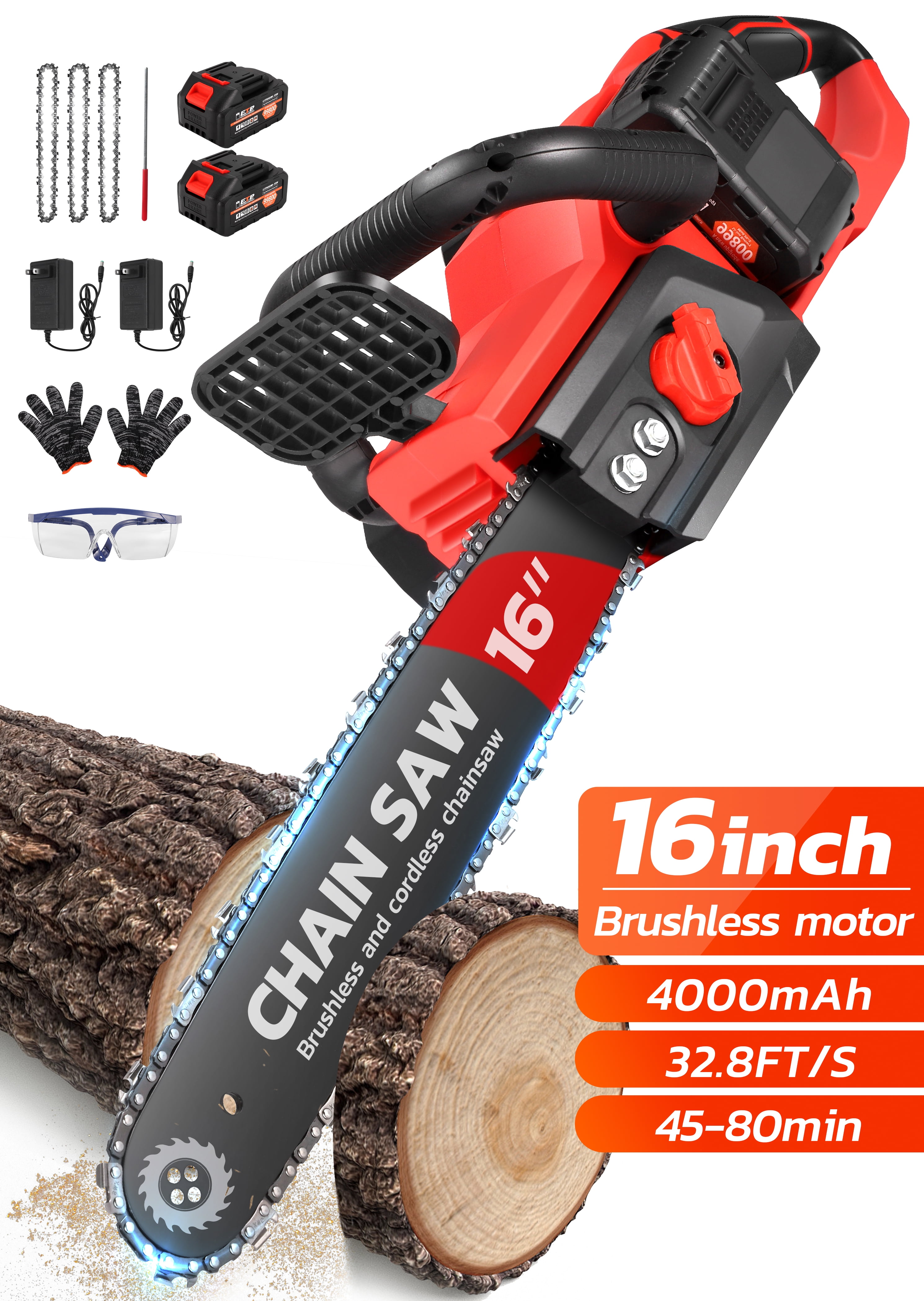 RELOIVE 16-inch 42V Battery-Powered Brushless Cordless Chainsaw Kit ...