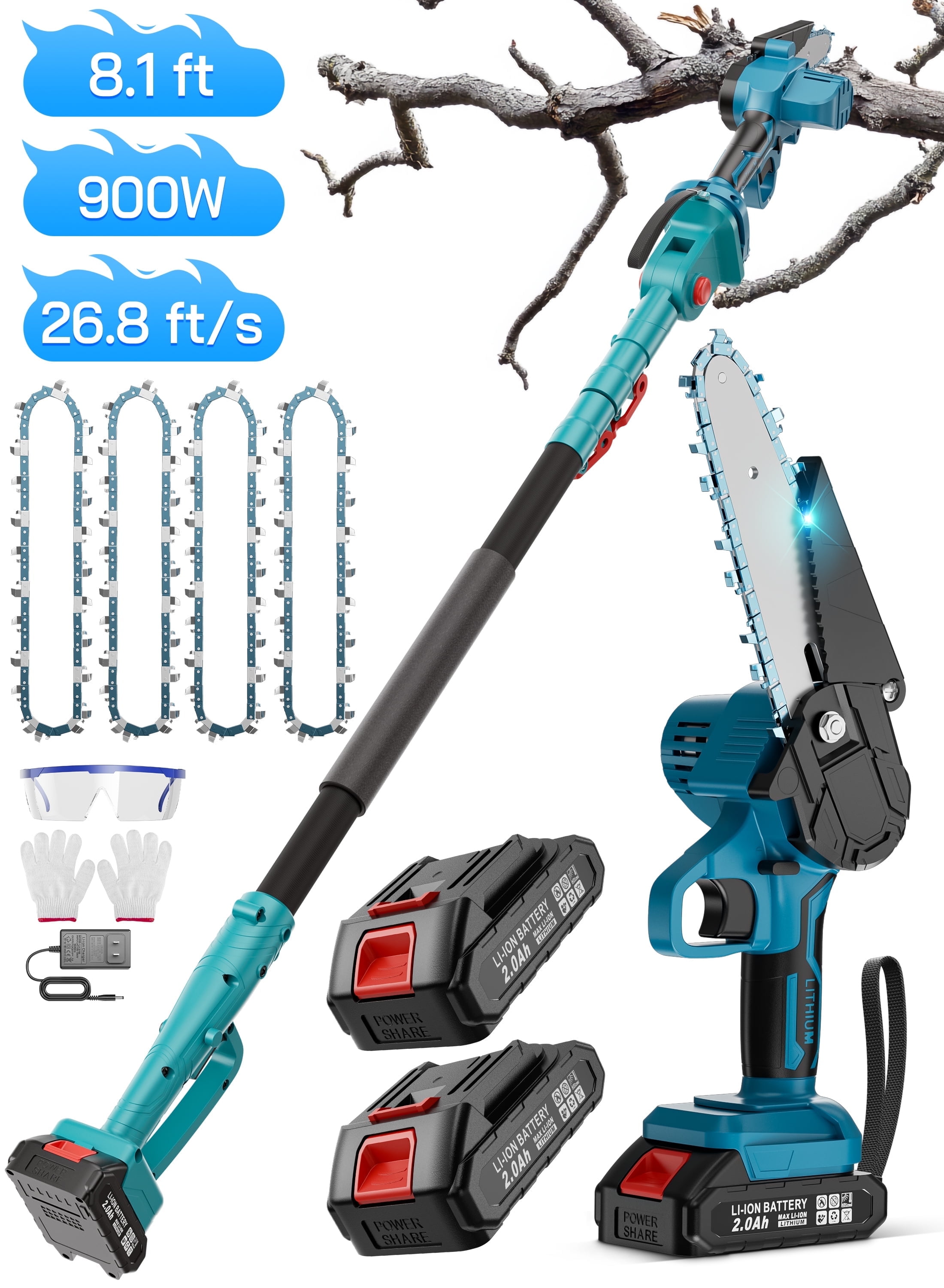 RELOIVE 2-IN-1 Cordless Pole Saw & 6" Mini Chainsaw,Electric Pole Saw ...