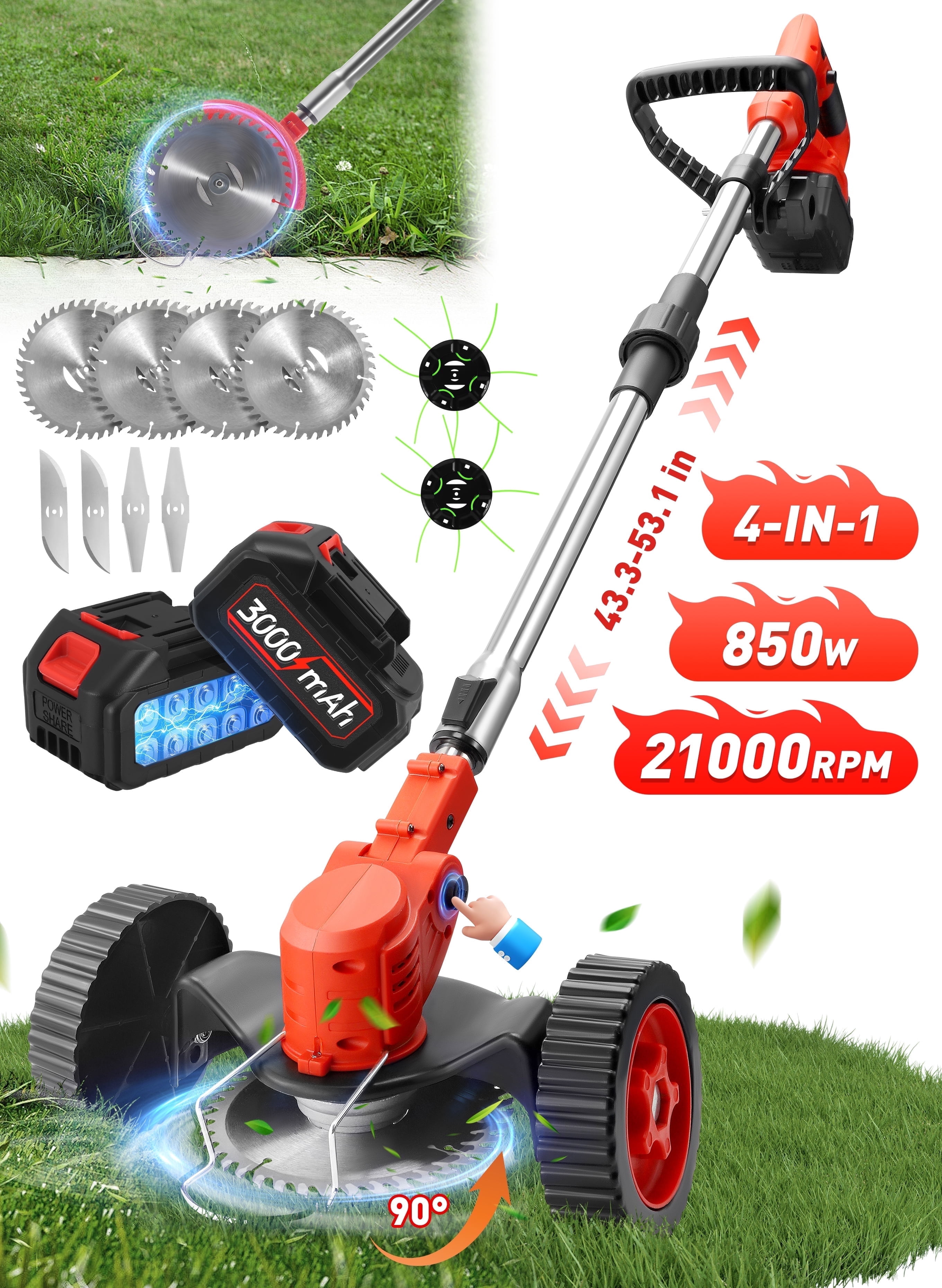 RELOIVE Electric Weed Wacker, Cordless Weed Eater with 2PCS 3000mAh ...