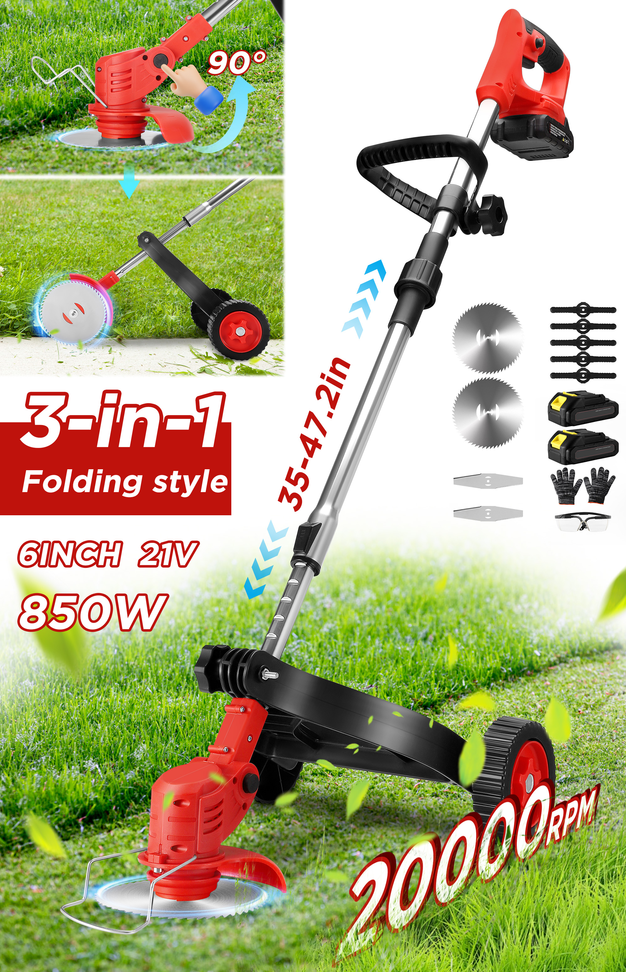 G·PEH Cordless Weed Eater 900W Electric Brush Cutter Lawn Edger Grass String Trimmer - Walmart.com