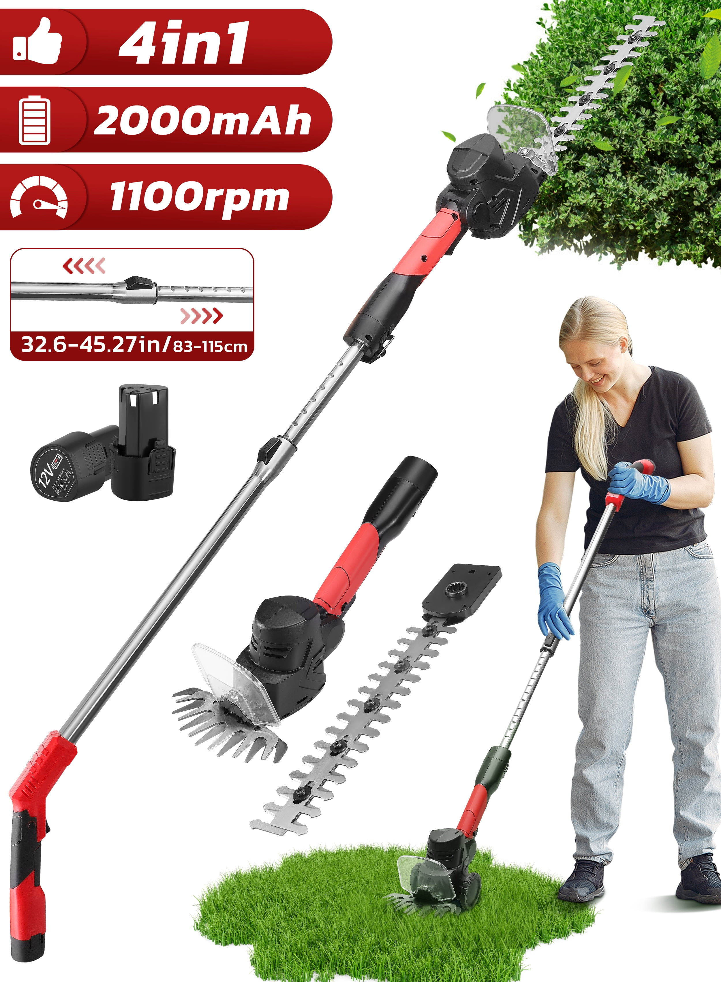 RELOIVE 4-in-1 Telescopic Trimmer: Hedge, Grass Shear, Shrub, Lawn, 2.0 ...