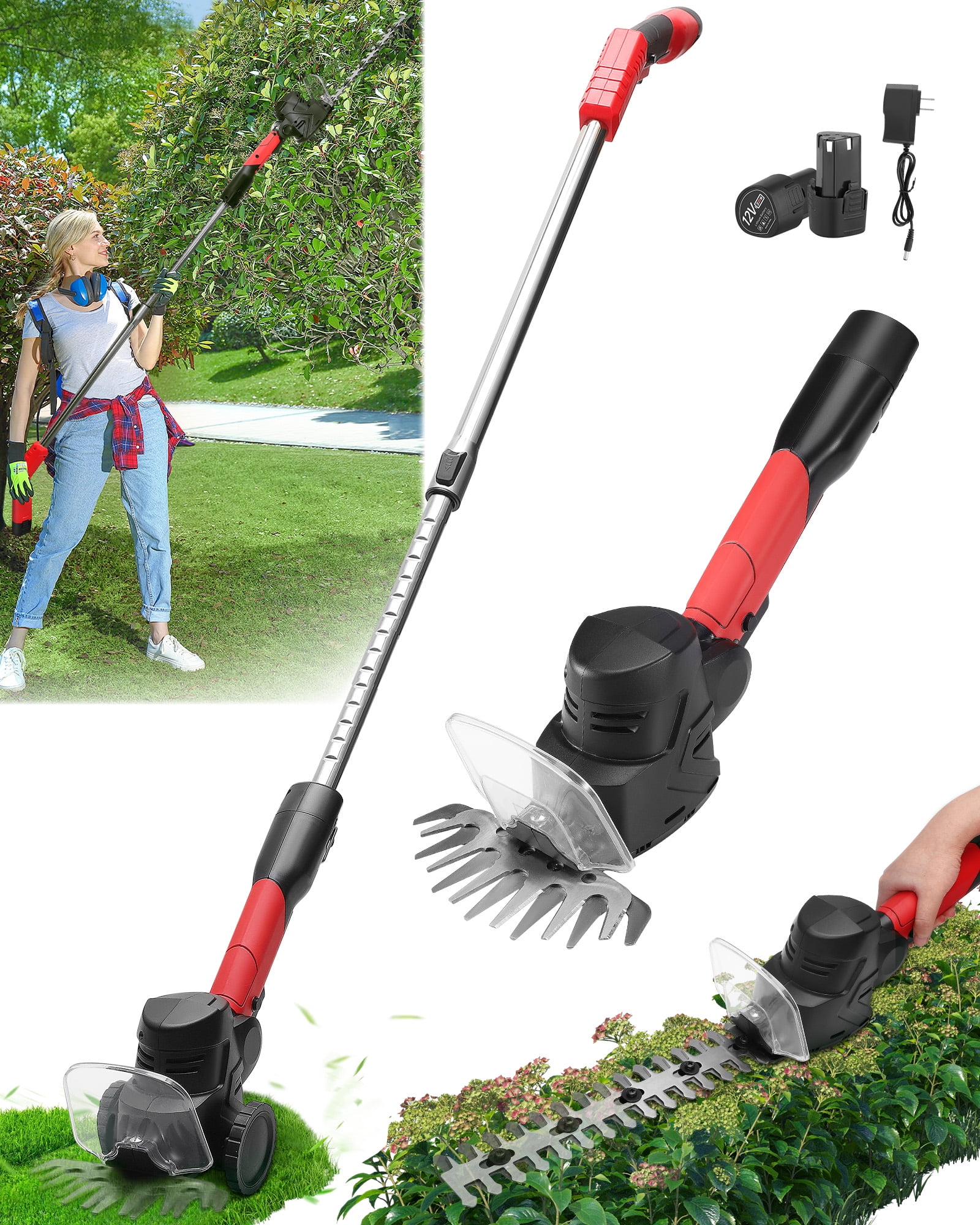 RELOIVE 4-in-1 Telescoping Pole Hedge Trimmer/Grass Shear/Shrub Trimmer ...