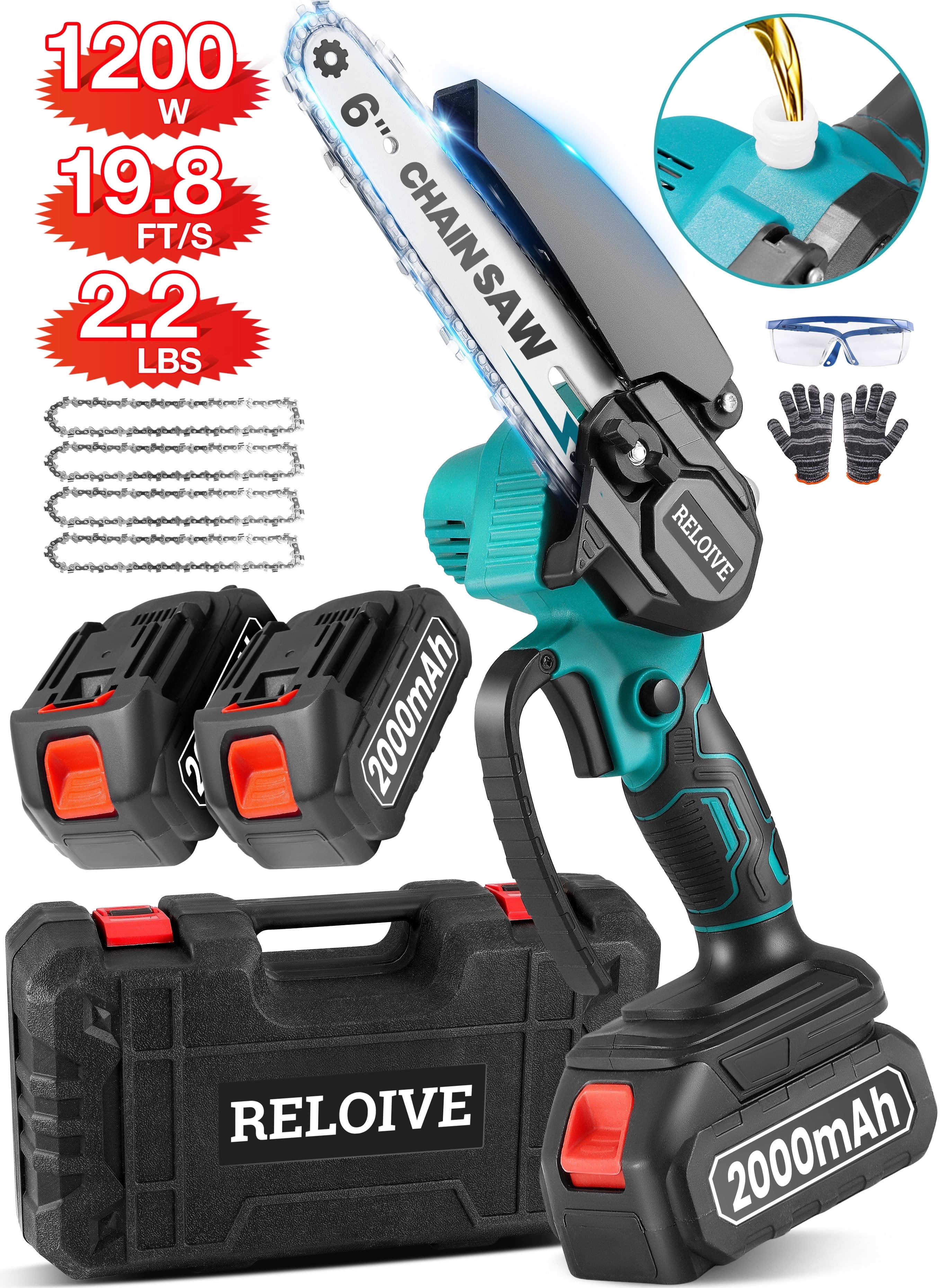 RELOIVE 6" Mini Chainsaw,Electric Cordless Chainsaw Set with 2Pcs ...