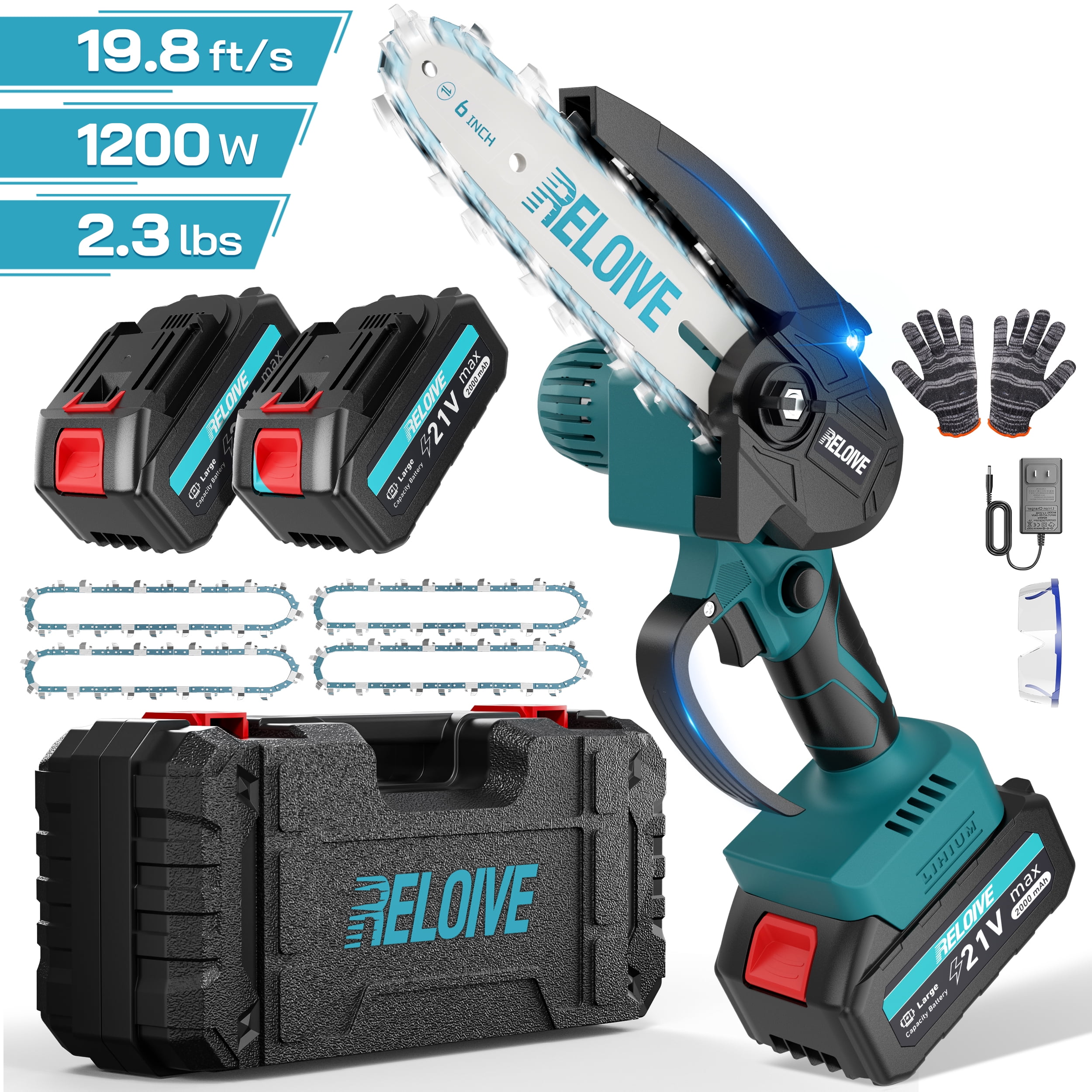 RELOIVE 6" Mini Chainsaw, Cordless Chain Saw with 2PCS 21V 2000mAh ...