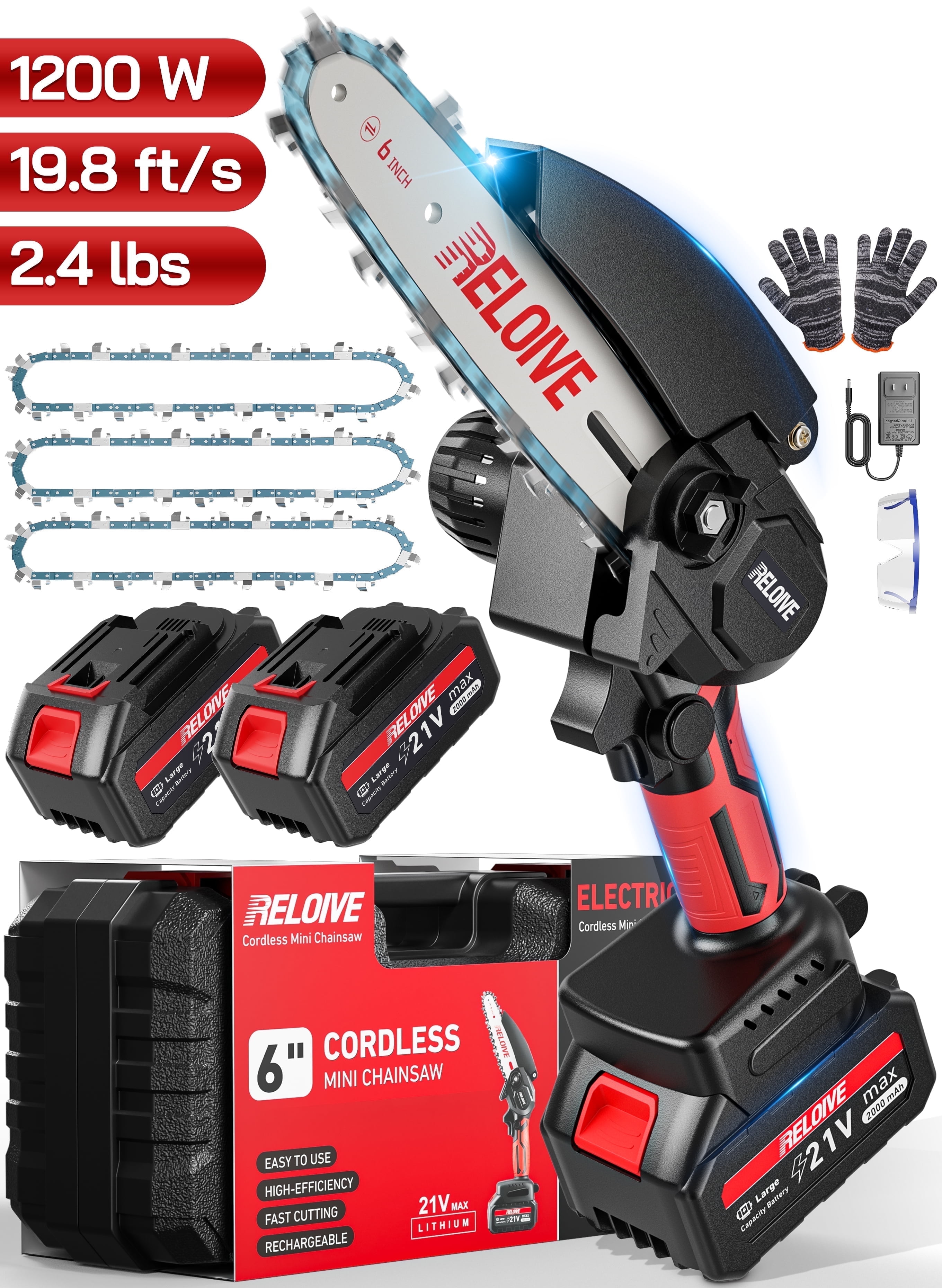 RELOIVE 6 in Mini Chainsaw with 2PCS 2.0 Ah Batteries 3 Chains,Cordless ...