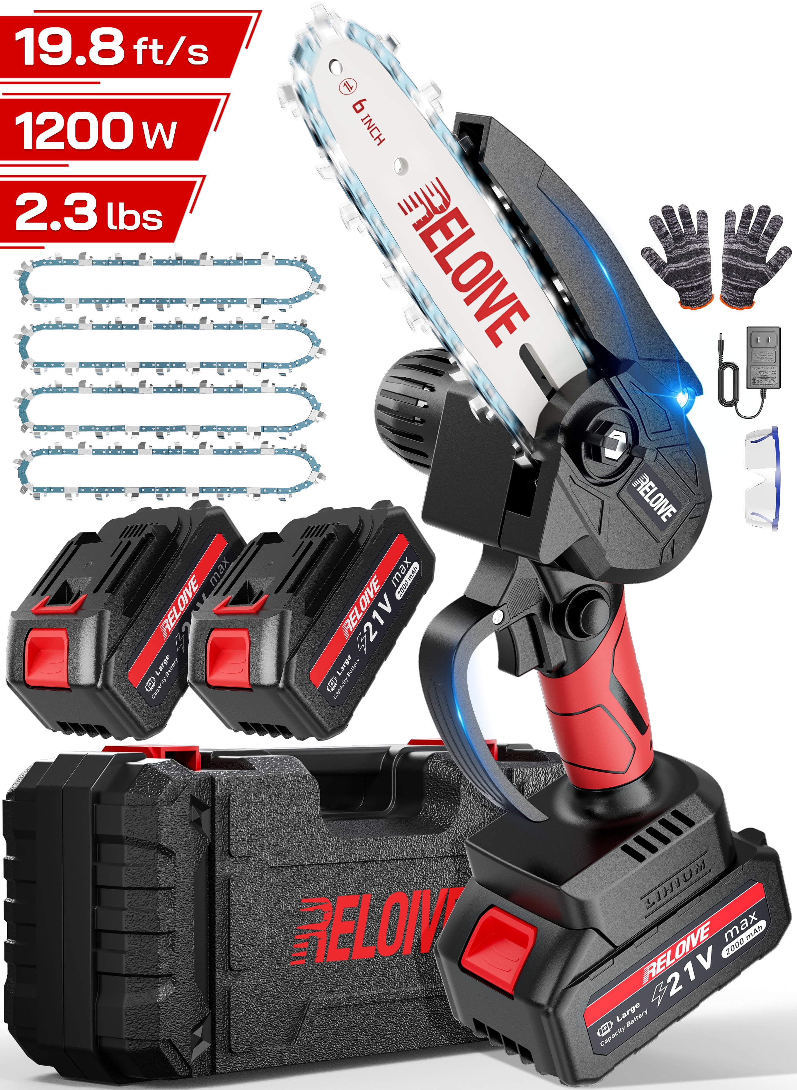 RELOIVE 6 in Mini Chainsaw with 2PCS 2.0 Ah Batteries 4 Chains,Cordless ...