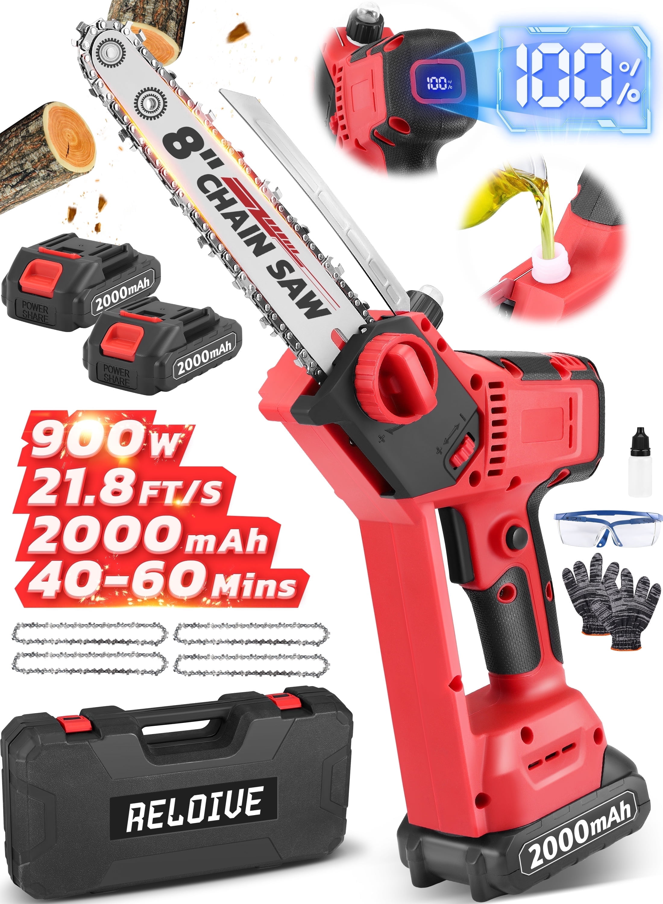 BOEASTER Electric Chainsaw 12 Inch Cordless Chainsaw Brushless with 2x2 ...