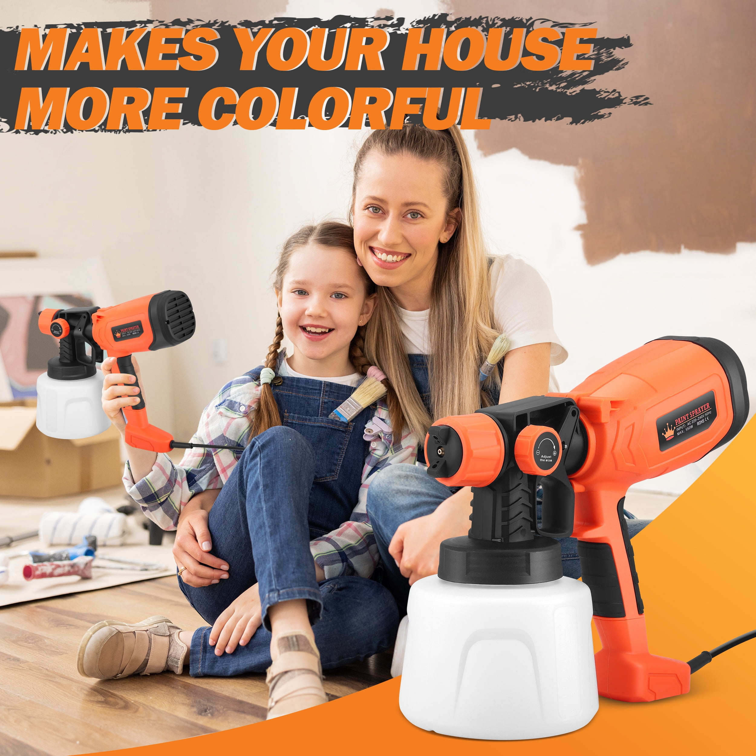 RELOIVE 800W Paint Sprayer, 1400ml Electric HVLP Spray Gun, 5 Brass ...