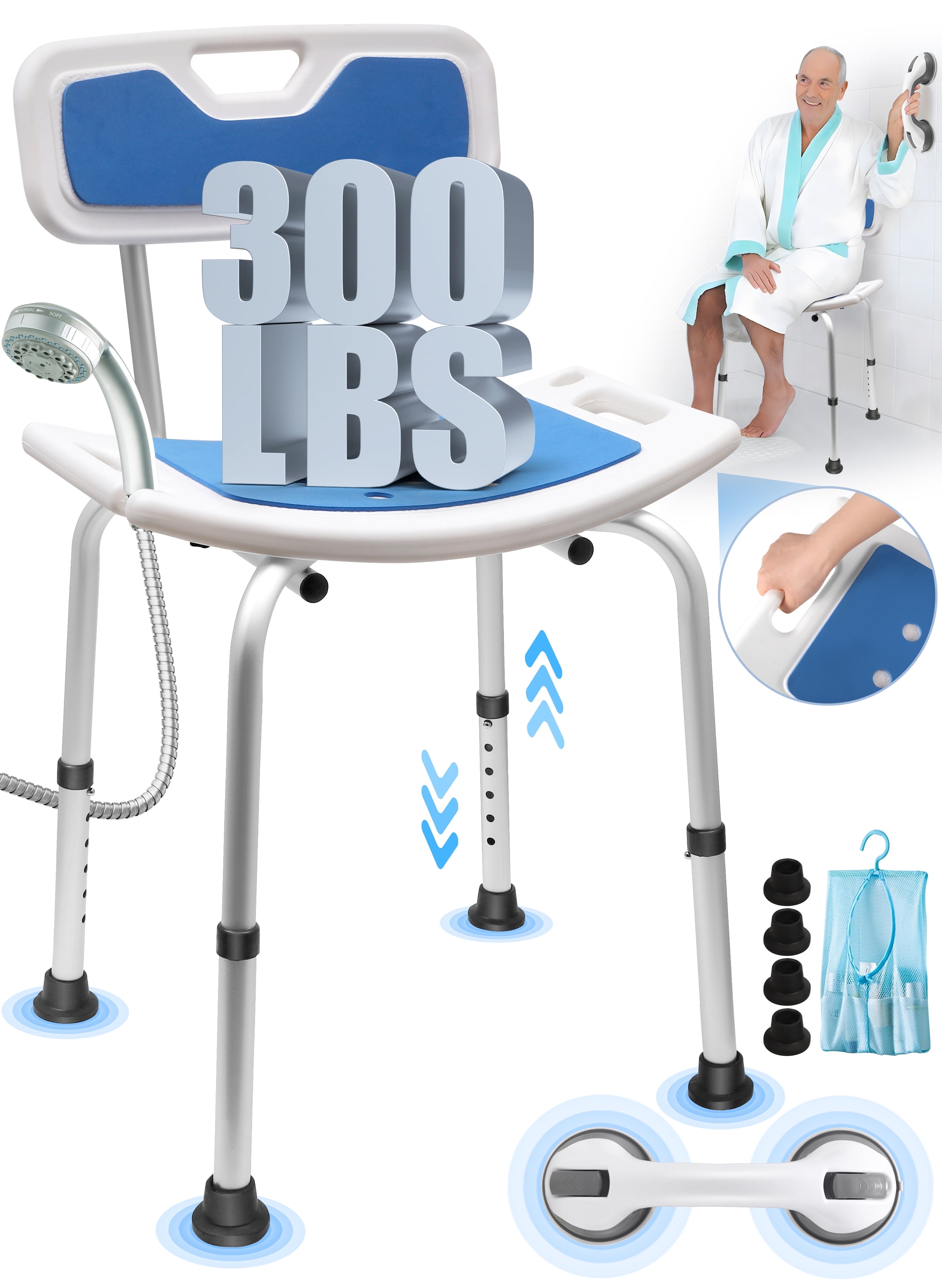 RELOIVE Adjustable Bath/Shower Chair, Padded Armrests, Supports 300 lbs ...