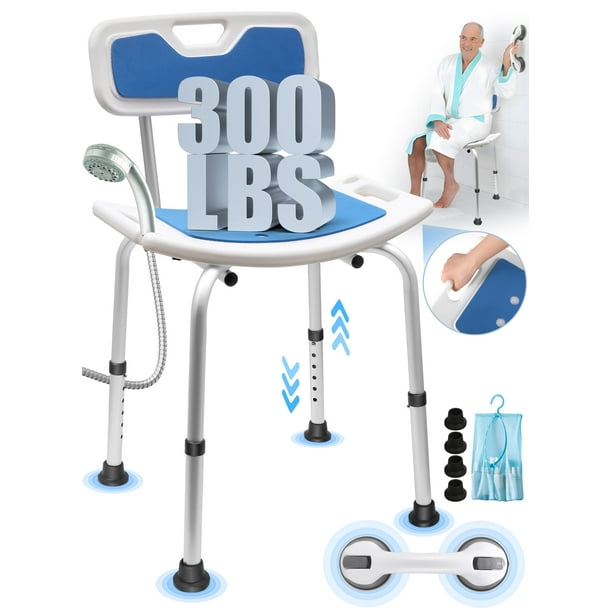 RELOIVE Adjustable Bath/Shower Chair, Padded Armrests, Supports 300 lbs ...