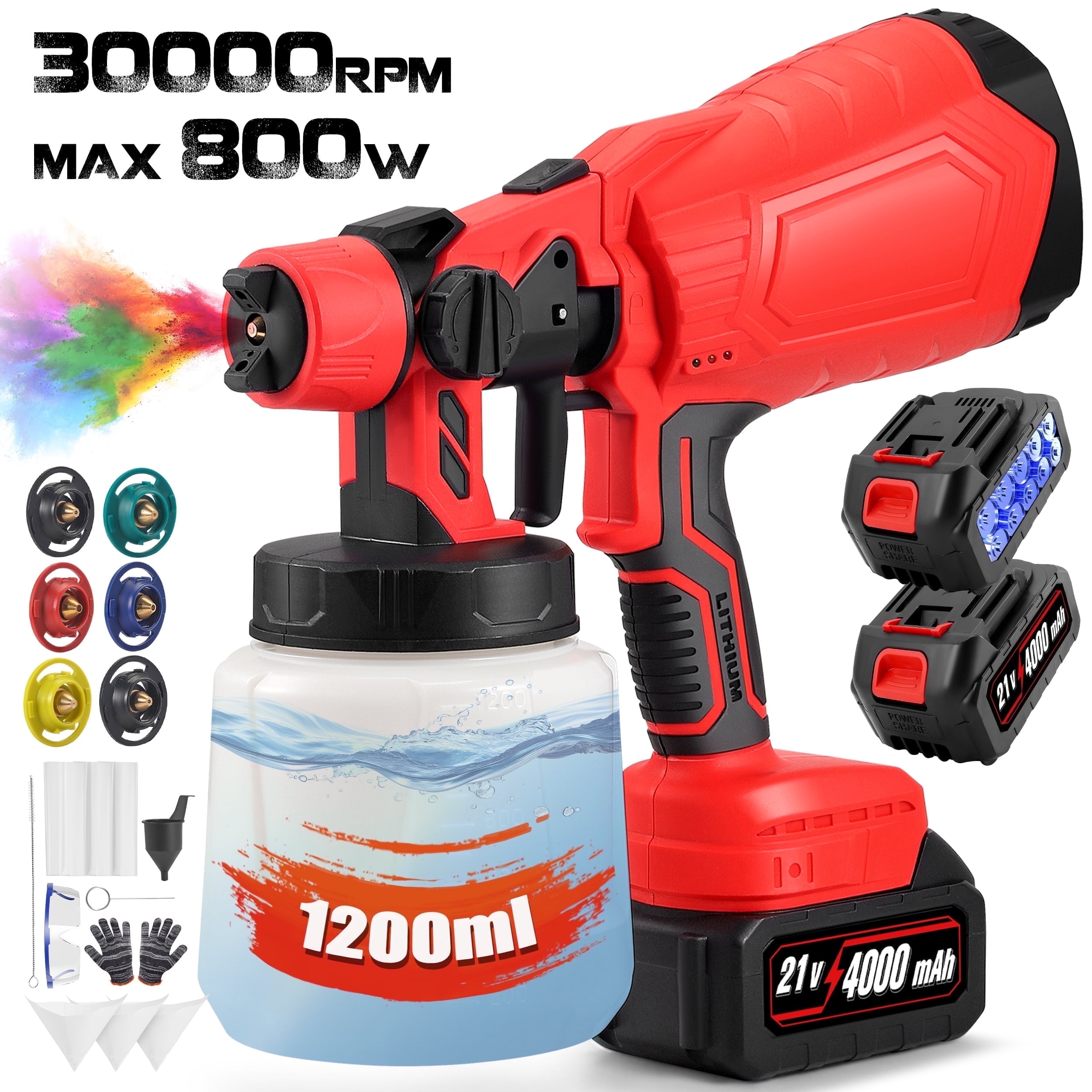 RELOIVE Cordless Paint Sprayer, 800W Electric Spray Gun, 2 Batteries ...