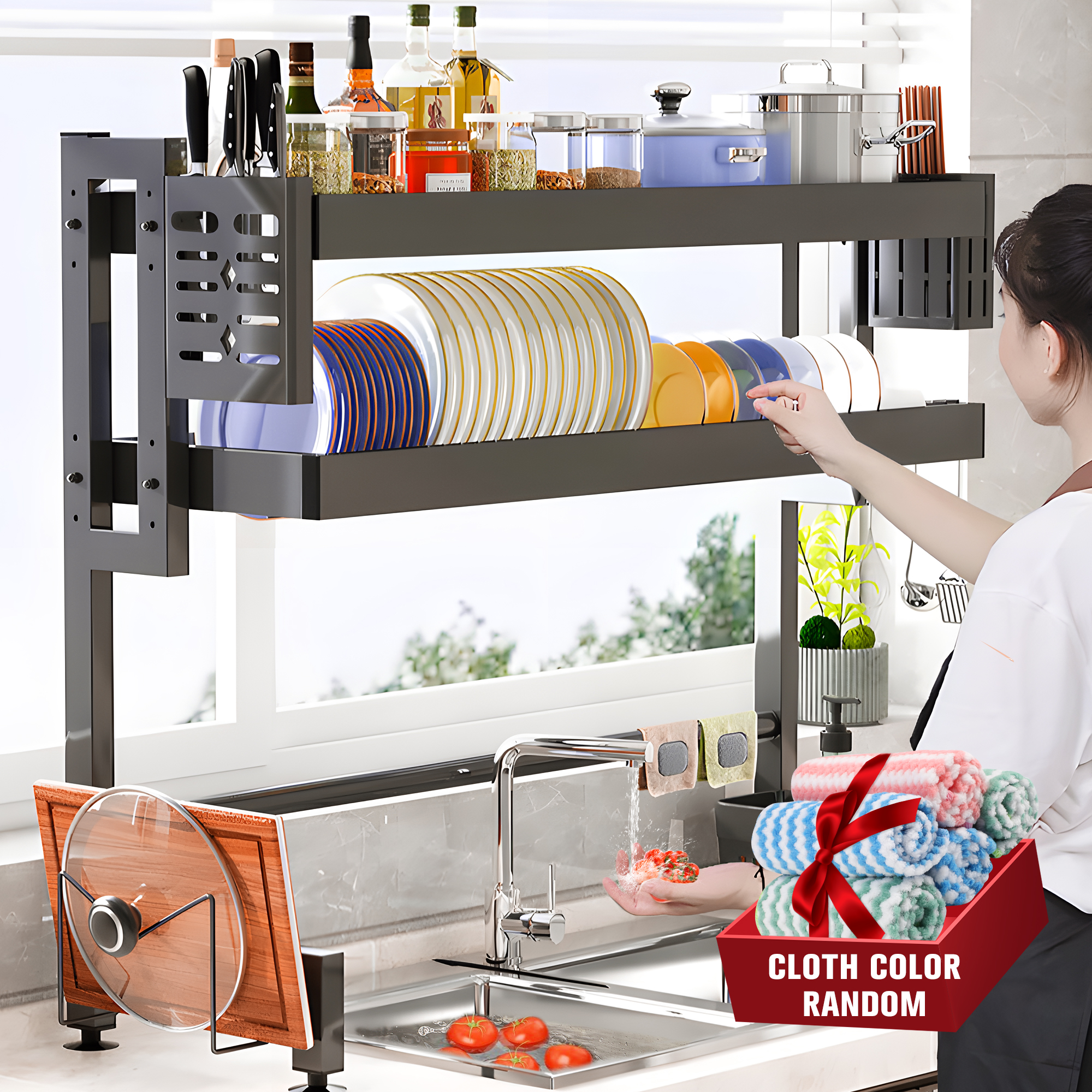 Sweet Home Collection 3-Piece Kitchen Sink Dish Drainer Set - Black ...