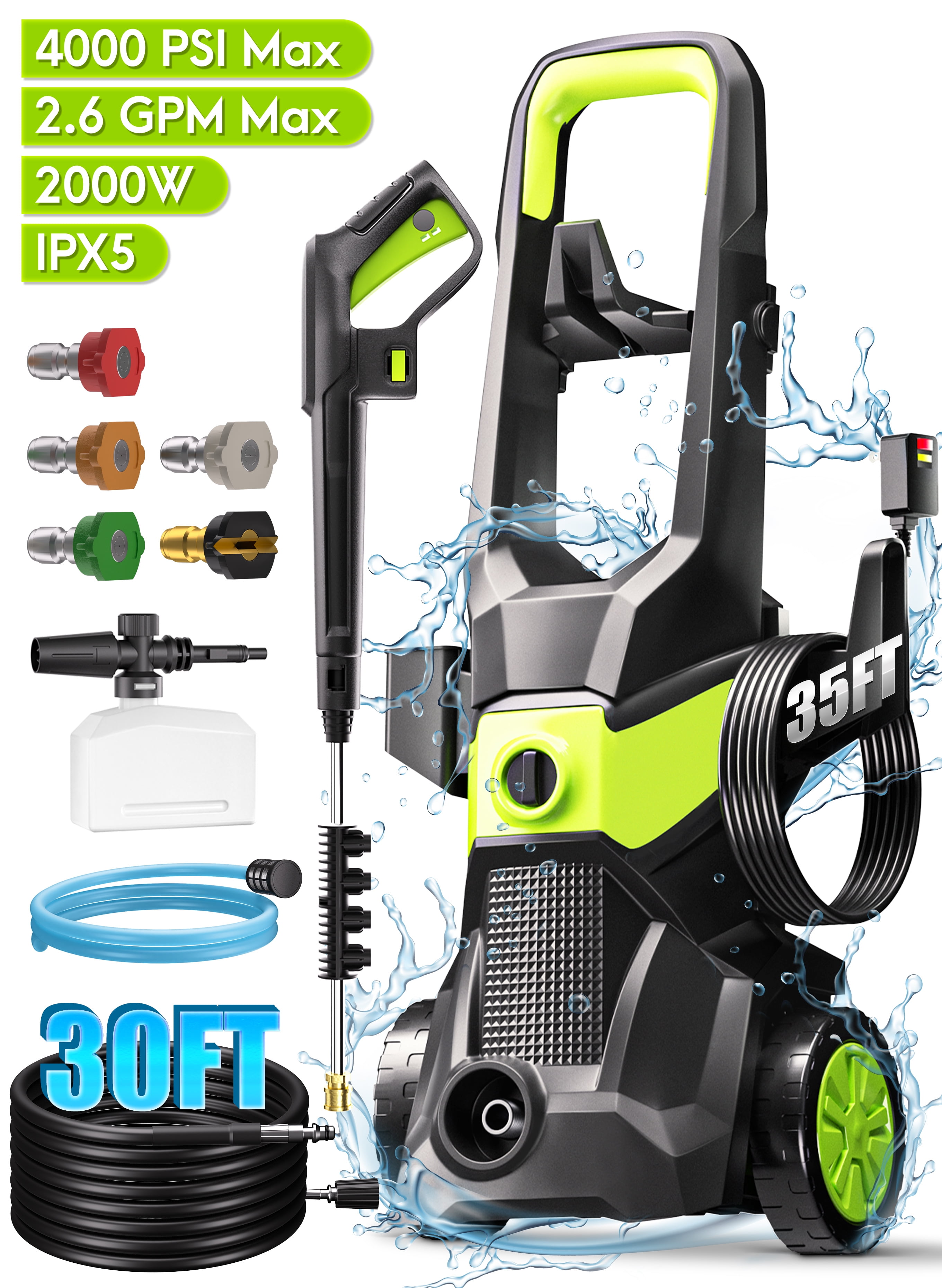 RELOIVE Electric Pressure Washer, 2000W Motor, 4000PSI Pressure, 2.6GPM ...