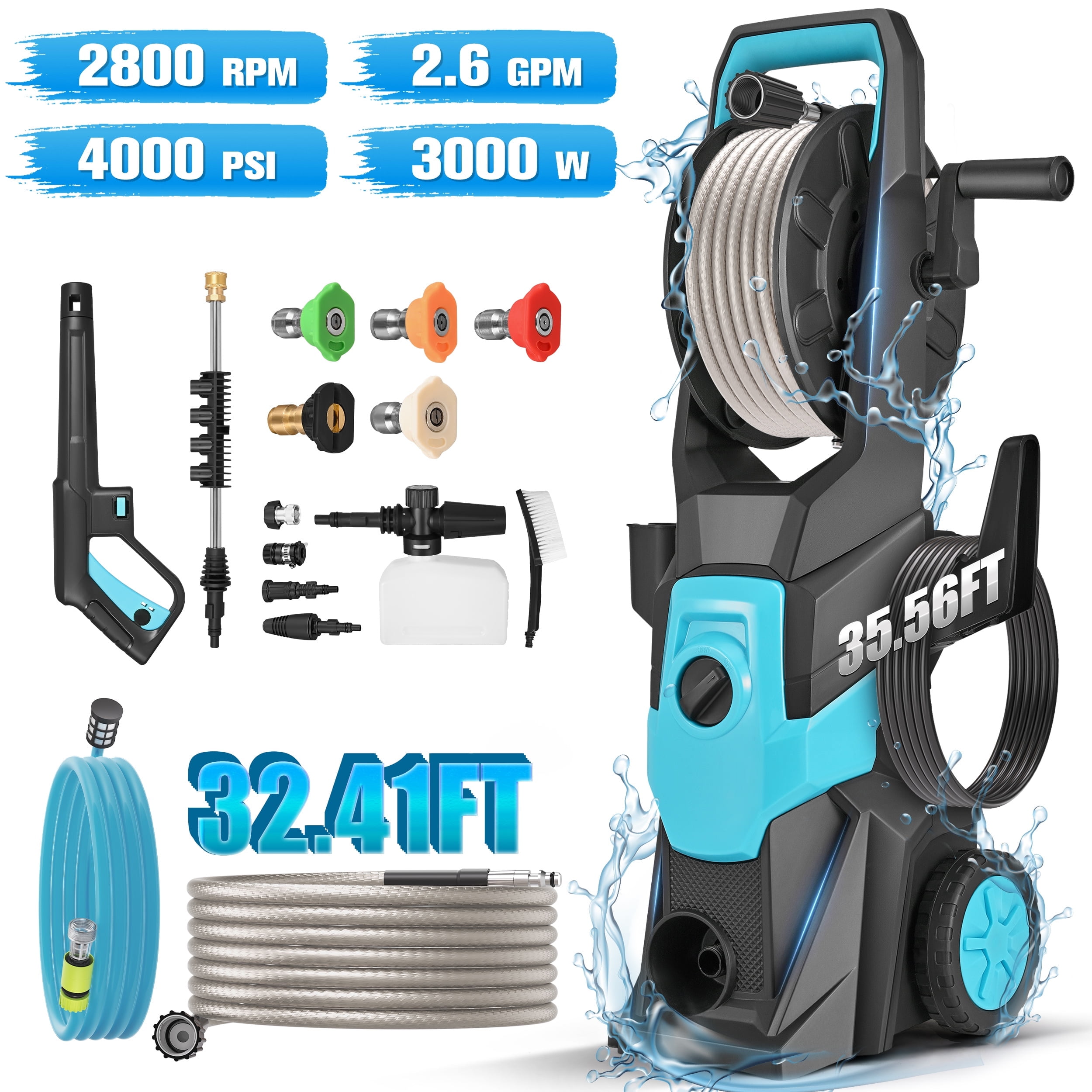 RELOIVE 4000 PSI Electric Pressure Washer, 3000W Motor, 2.6 GPM, 6 ...